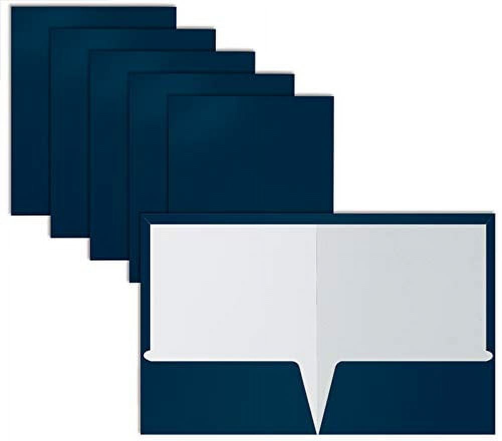 2 Pocket Glossy Laminated Navy Blue Paper Folders, Box of 25, Letter ...