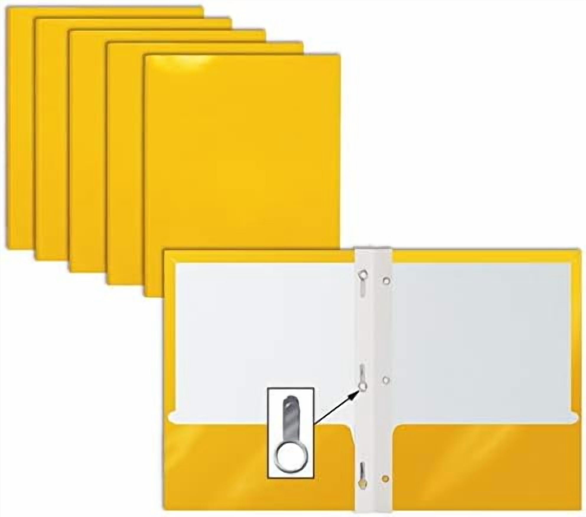 2 Pocket Glossy Yellow Paper Folders with Prongs, 25 Pack, Letter Size ...