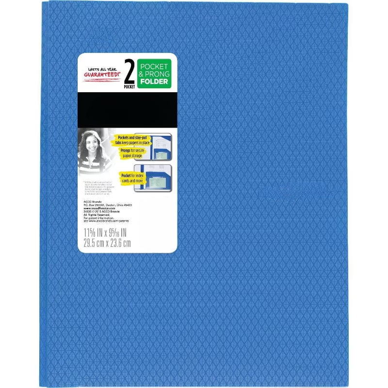 2 Pocket Plastic Folder with Prongs (Colors May Vary): Stationery ...