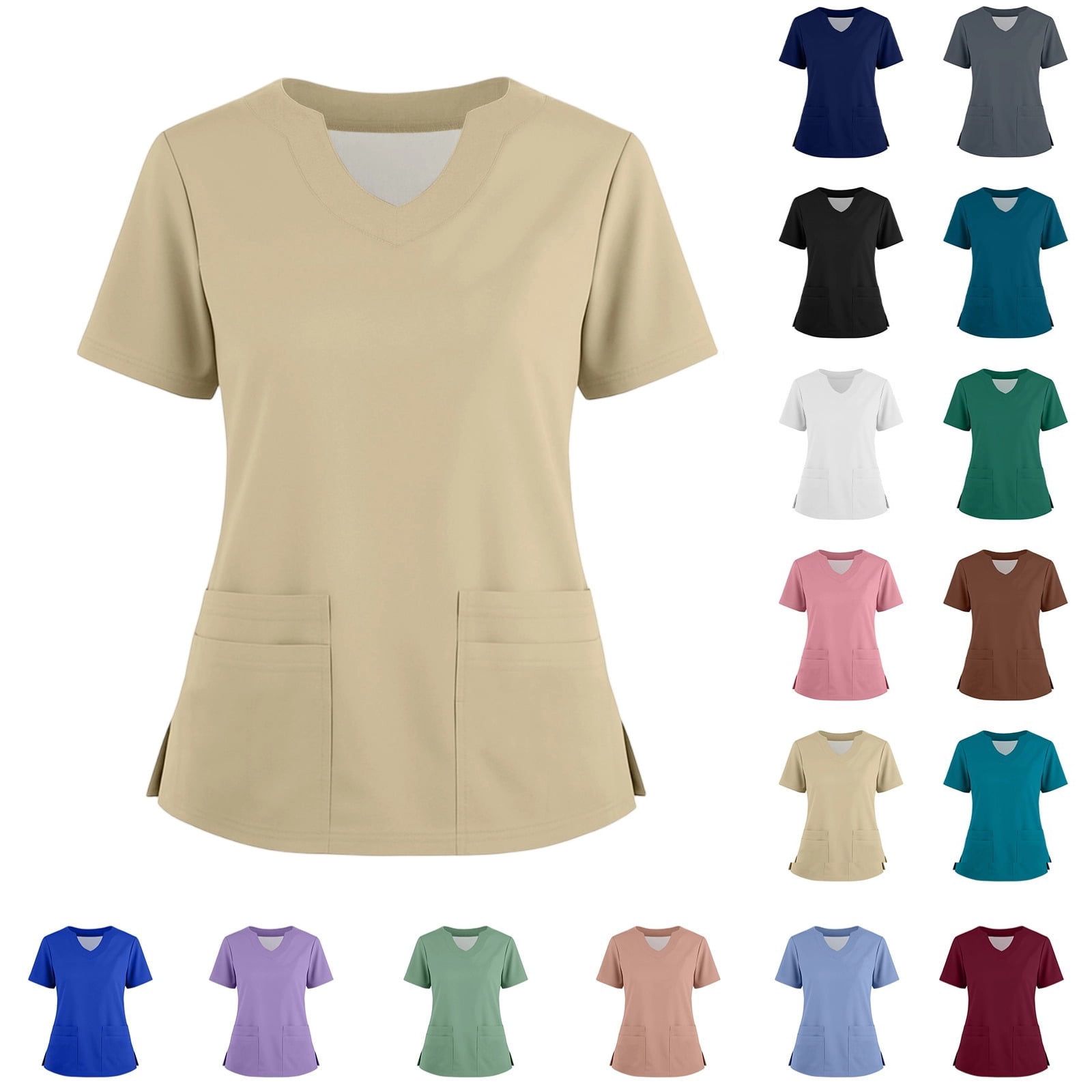 2 Pocket Scrub Top for Women V Neck Short Sleeve Side Slit Top Made ...