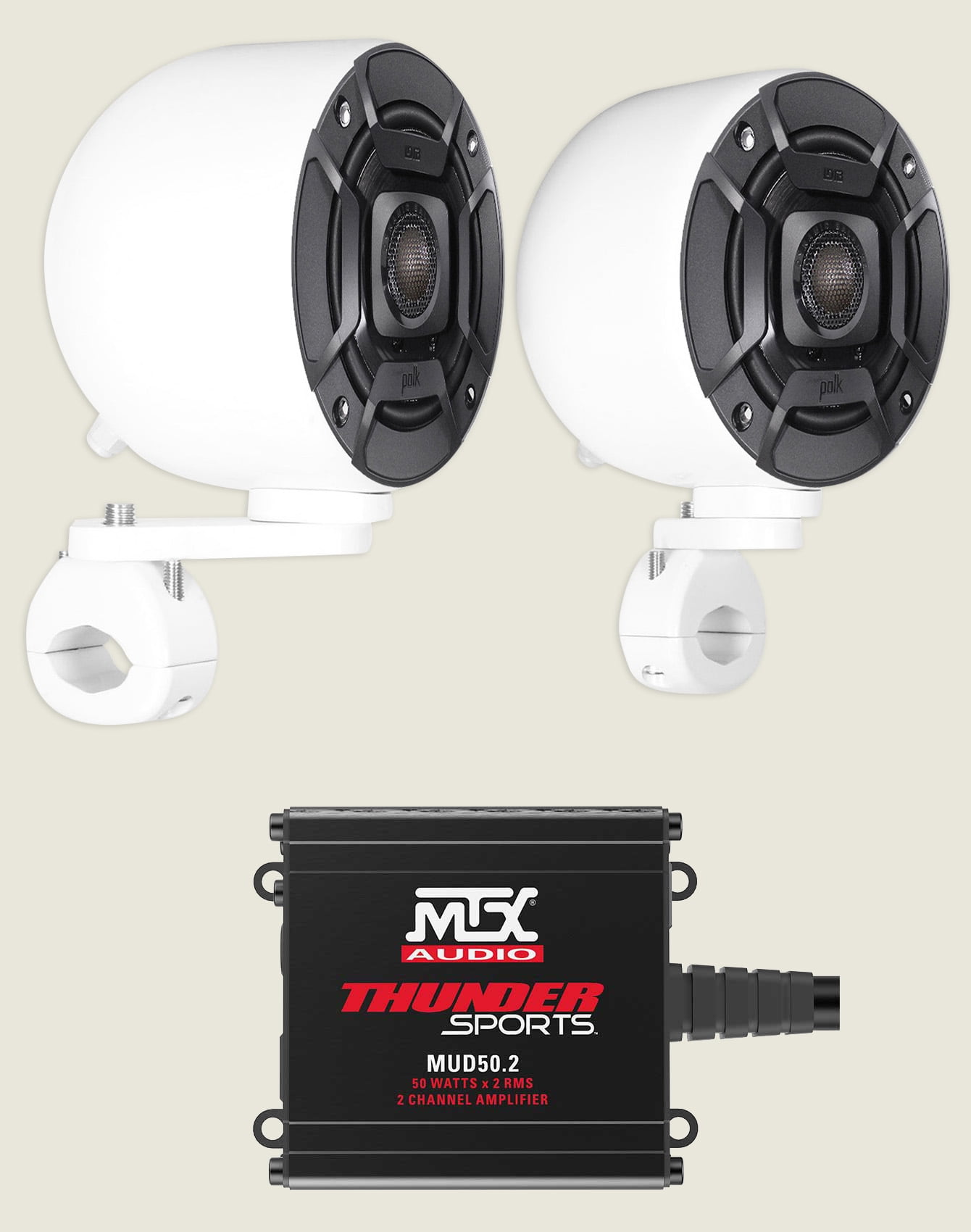 2 Polk Audio 4" White Tower Speakers+MTX 2-Channel Amp For ATV/UTVCART ...