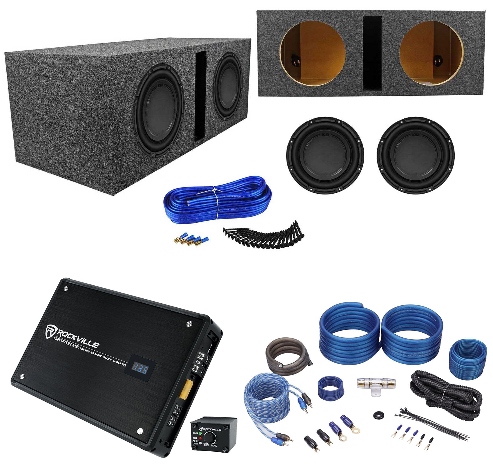 (2) Polk Audio DB1042DVC 10” 2100w Subwoofers+Vented Box+Mono Amplifier ...