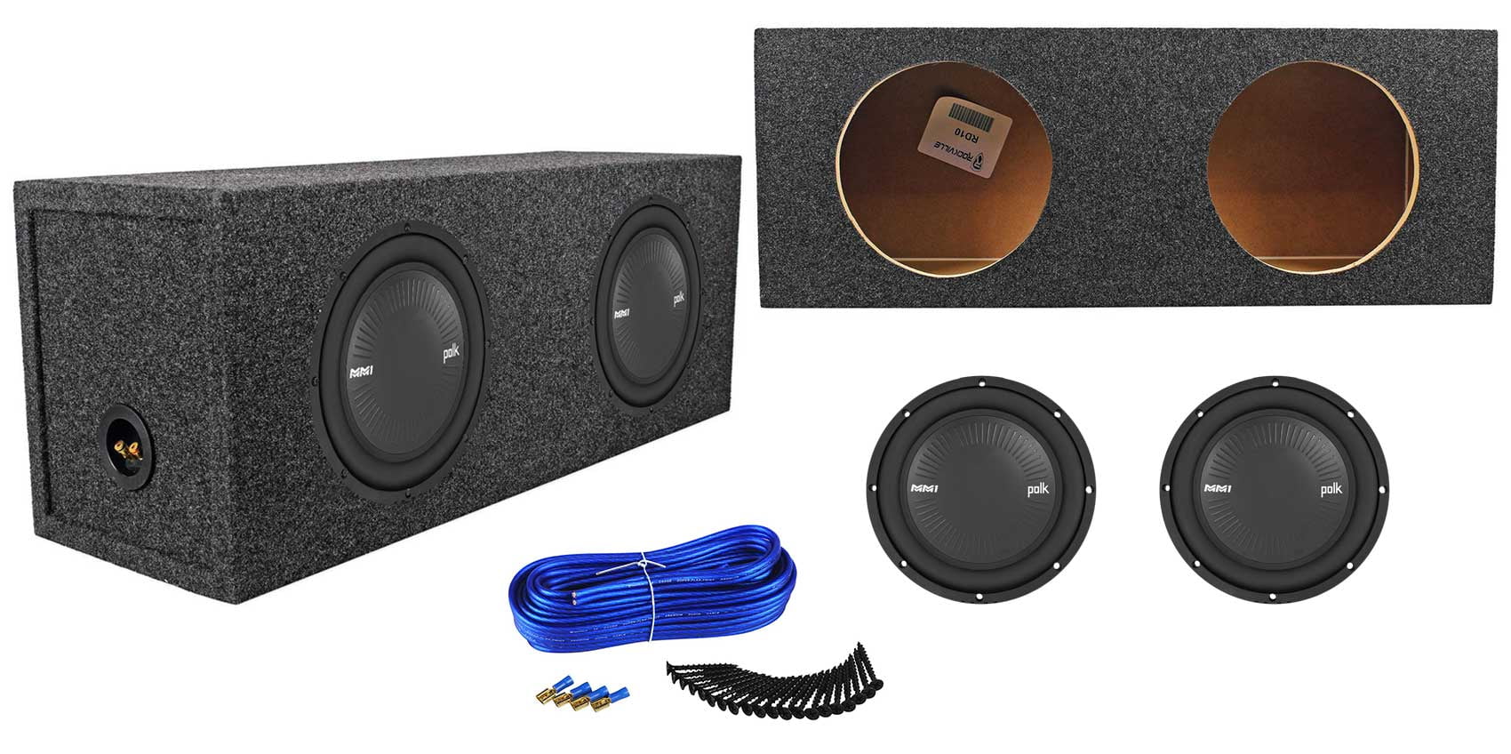 (2) Polk Audio MM1042SVC 10” 2400w Car Audio Subwoofers+Sealed Sub Box ...