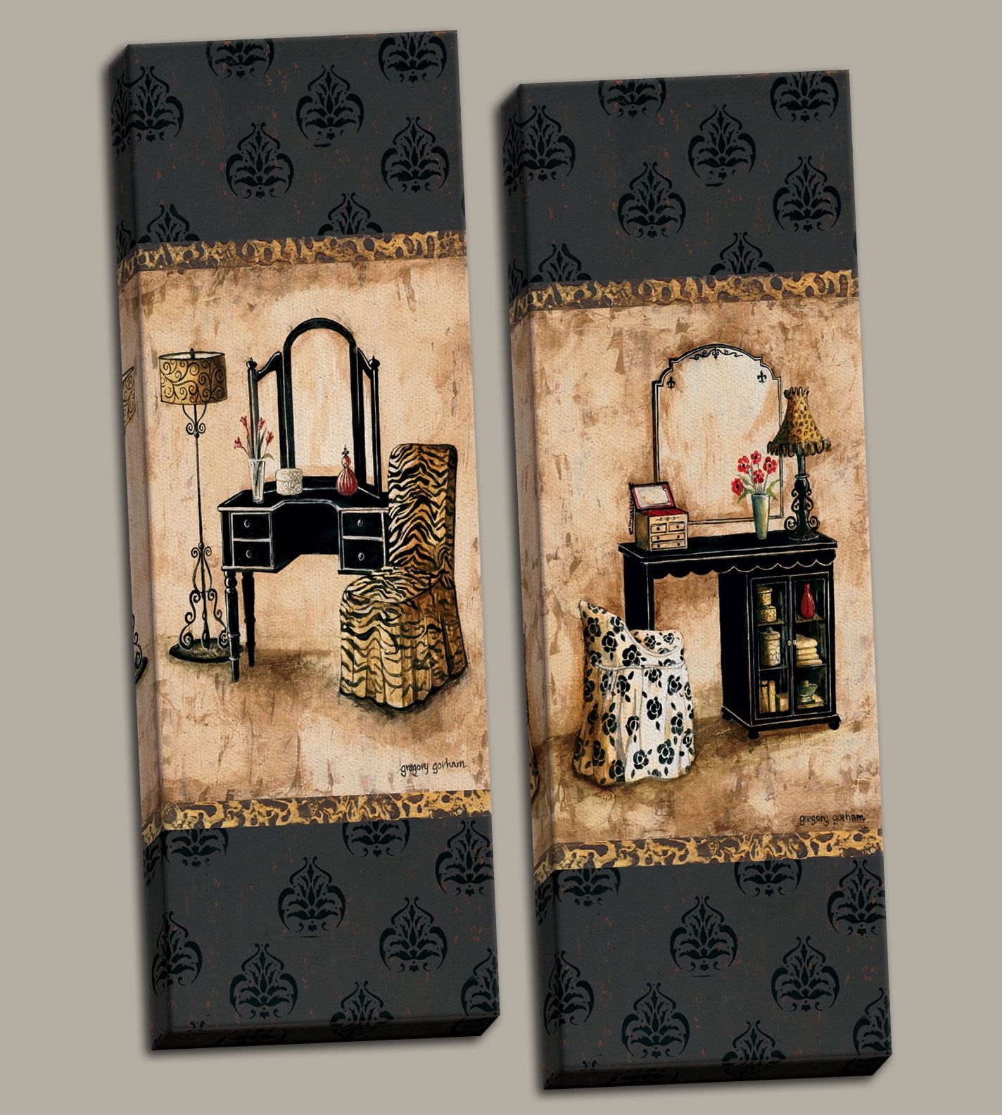 Gango Home Decor Black and Tan Animal Print Vanity Panels; 2 - 8" x 20 ...