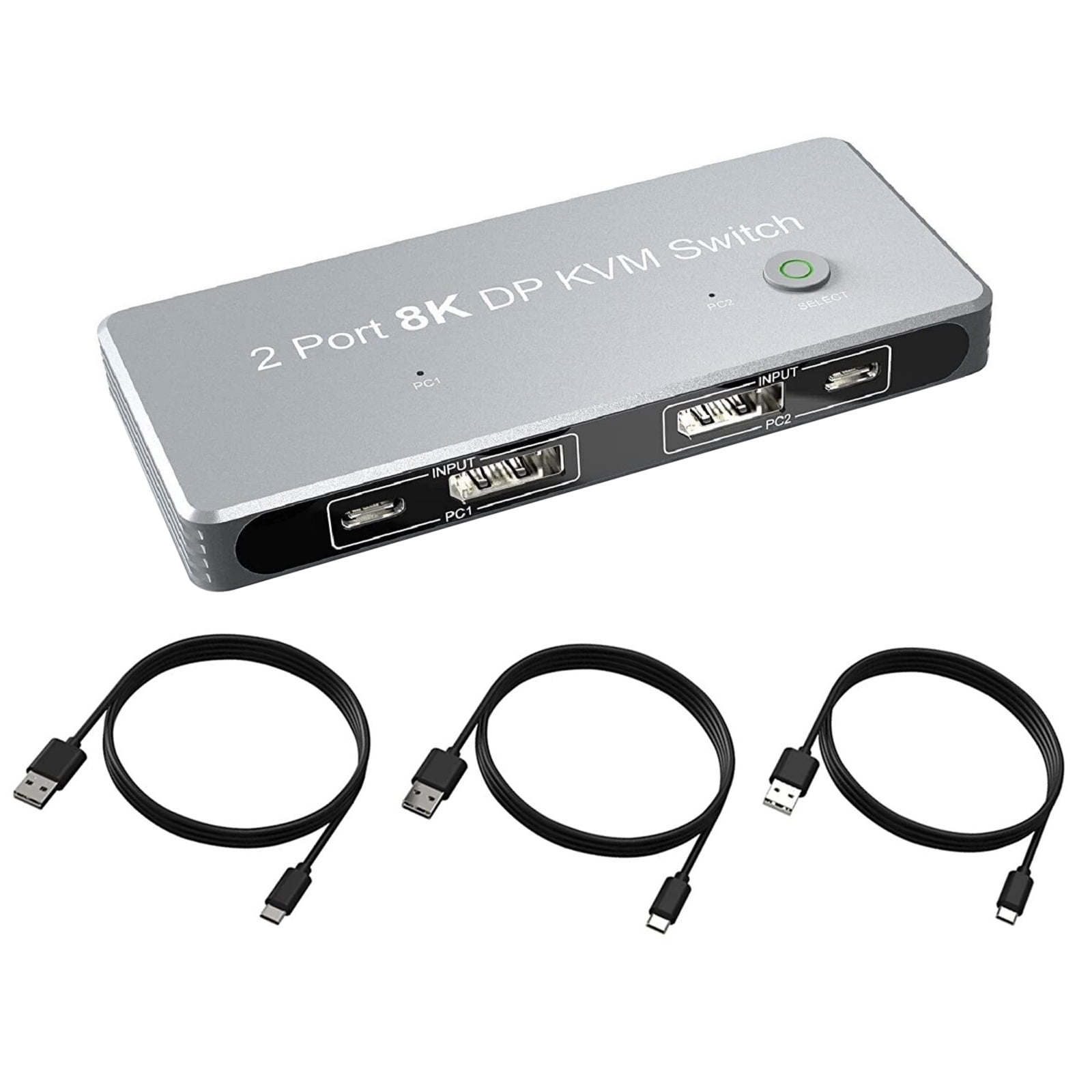 2-Port DisplayPort 8K DP KVM Switch 2 DP Input 1 DP Output Display 8K ...