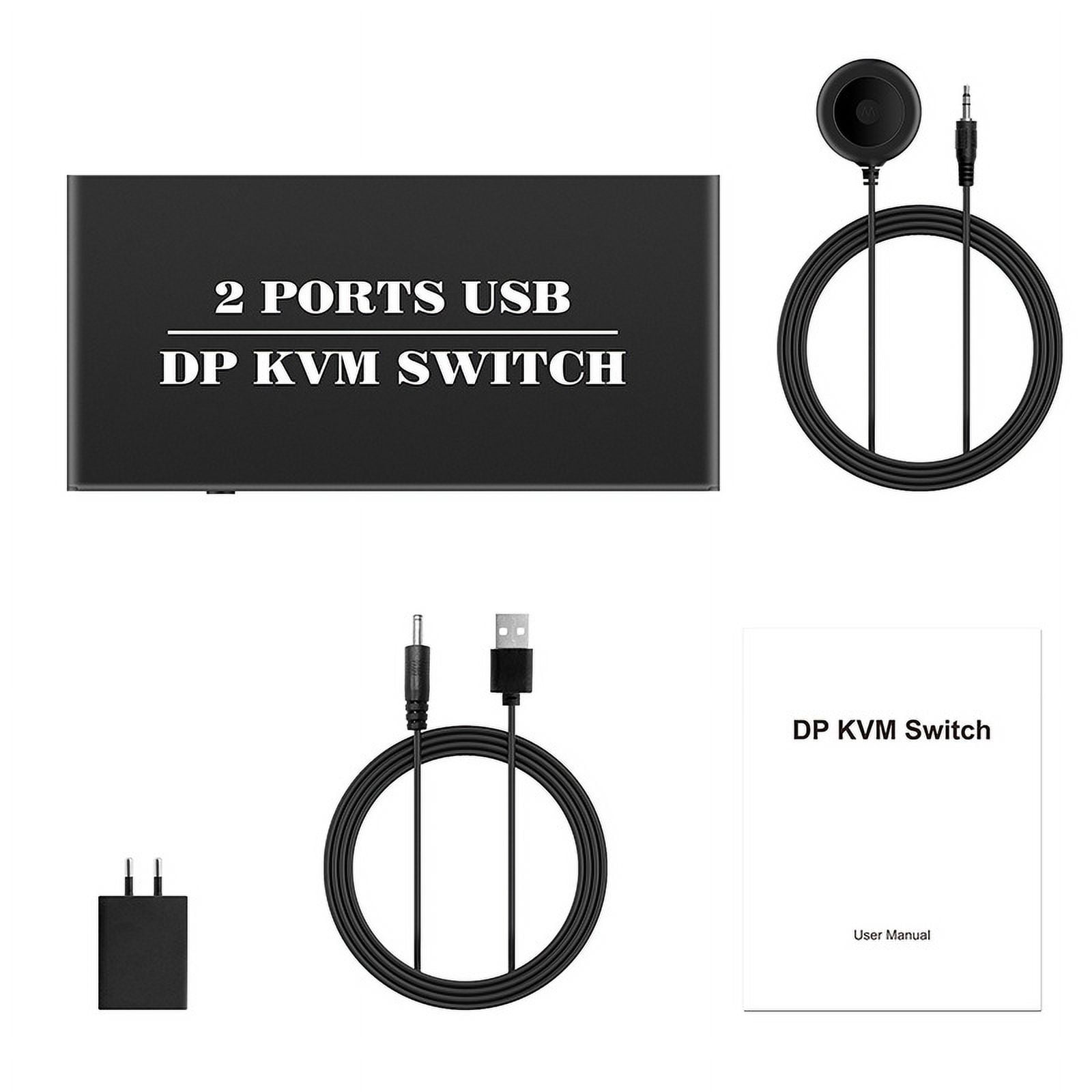 2 Port DisplayPort KVM Switch, 4K@60Hz, 2 in 1 Out, 3 USB 2.0 Ports ...