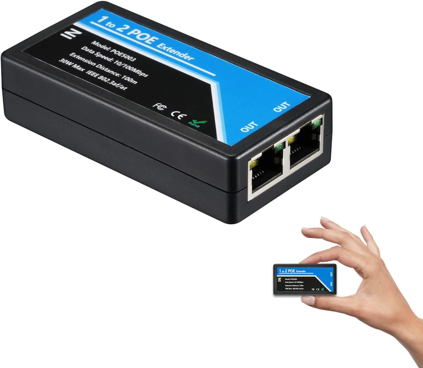 2 Port POE Extender POE+ Repeater 100 Meters(328 ft) Extender 1 in 2 ...