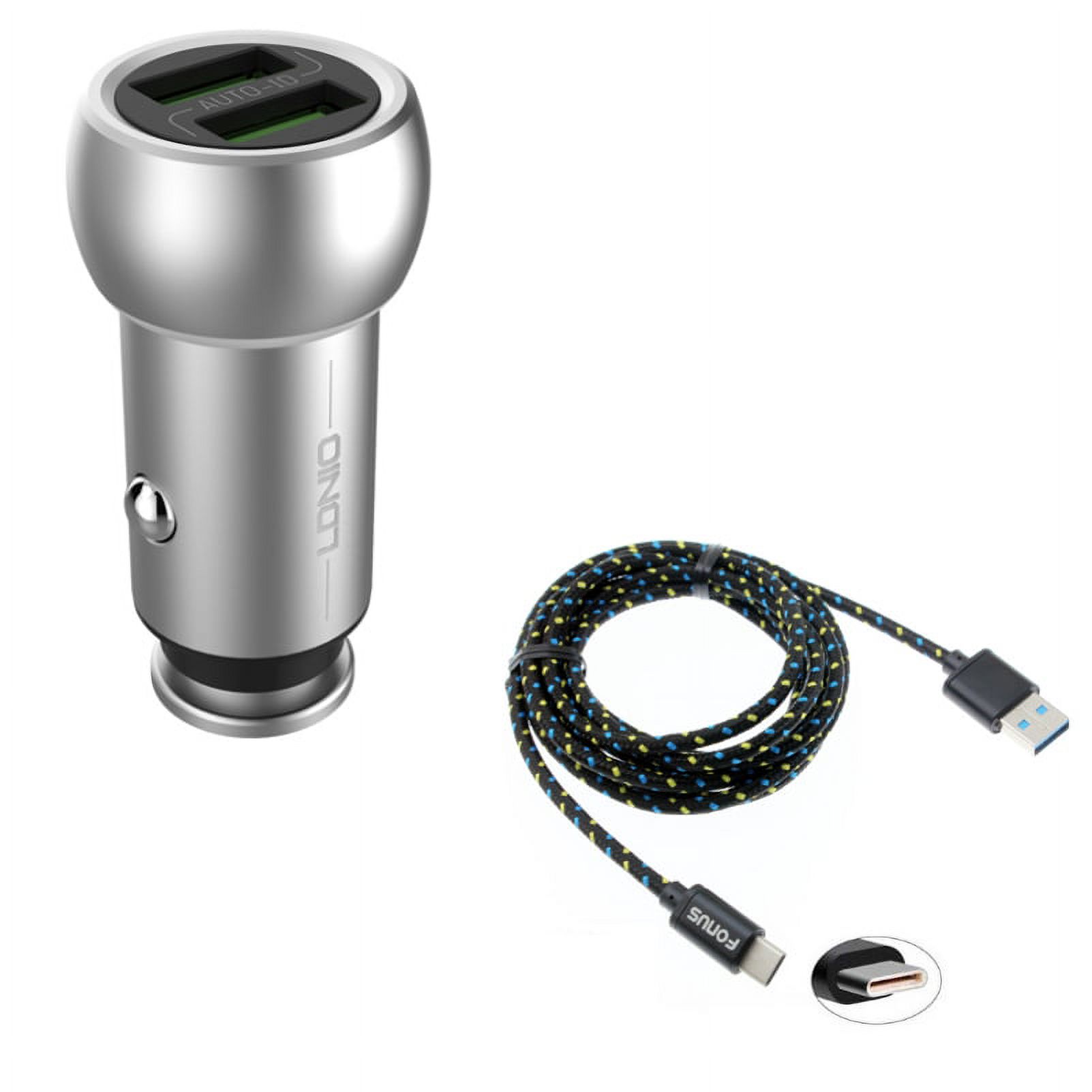 2-Port USB 3.6A Car Charger w Charger Cord Type-C 6ft USB Cable P5A for ...