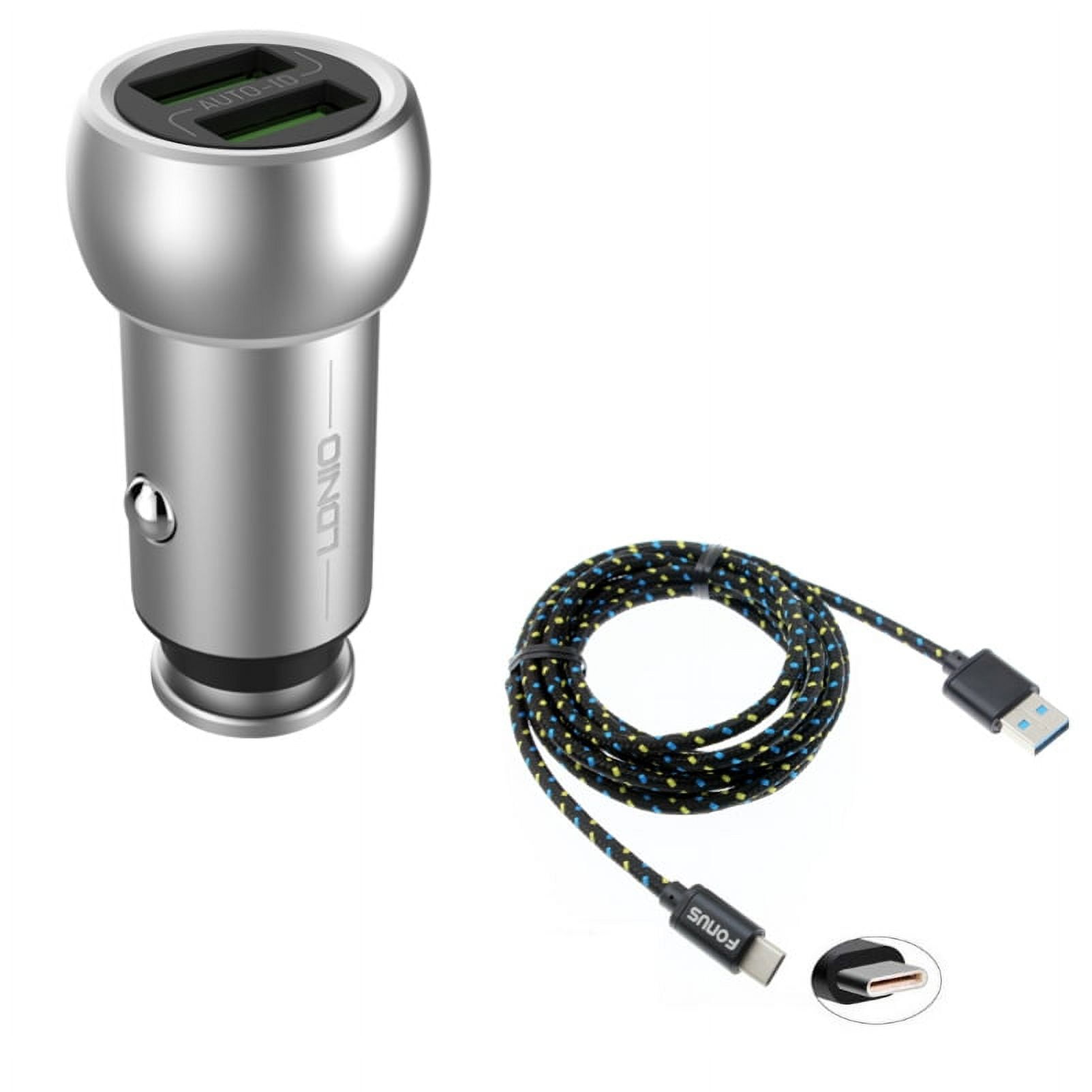 2-Port USB 3.6A Car Charger w Charger Cord Type-C 6ft USB Cable Y7Q for ...