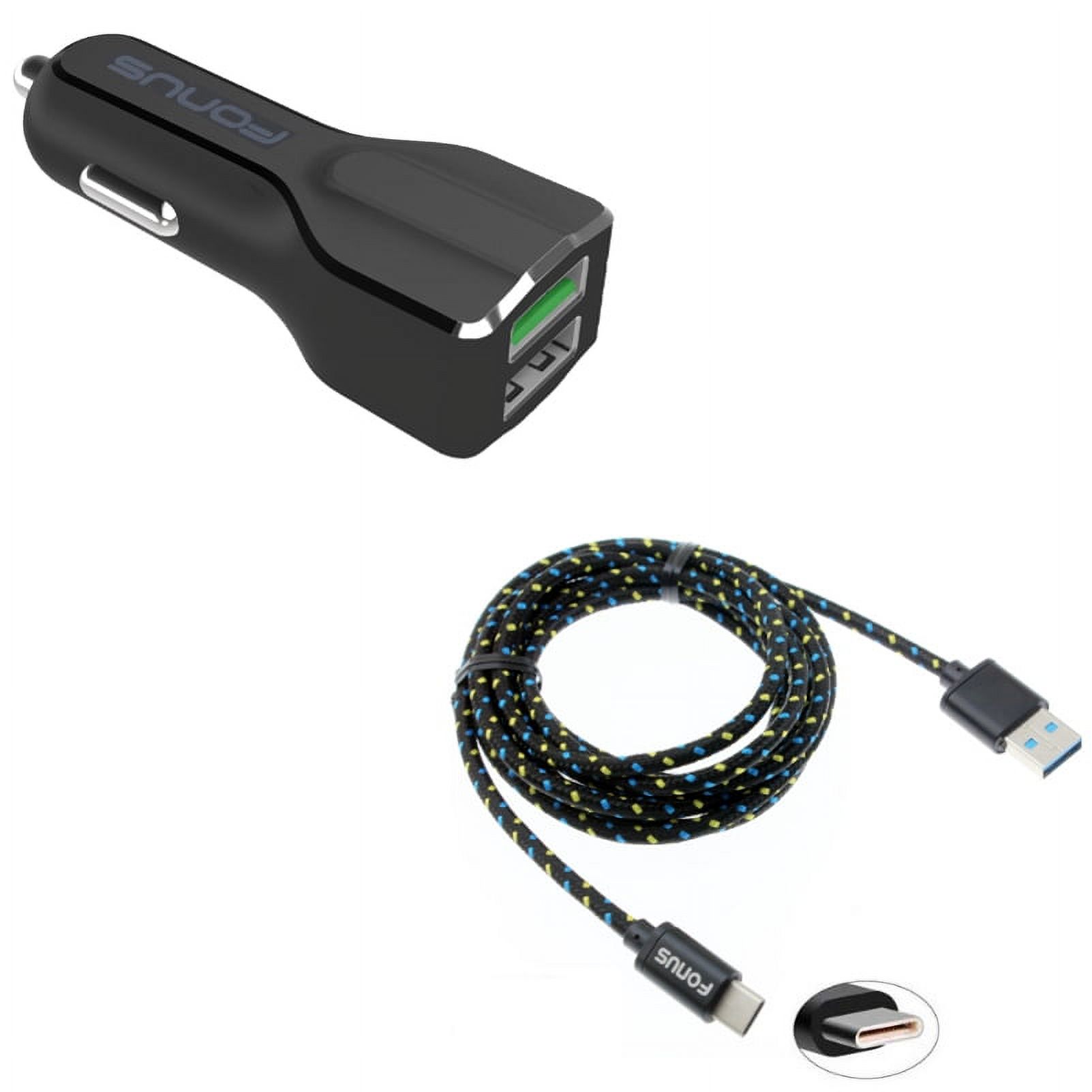 2-Port USB 30W Car Charger w Charger Cord Type-C 6ft USB Cable Z3P for ...