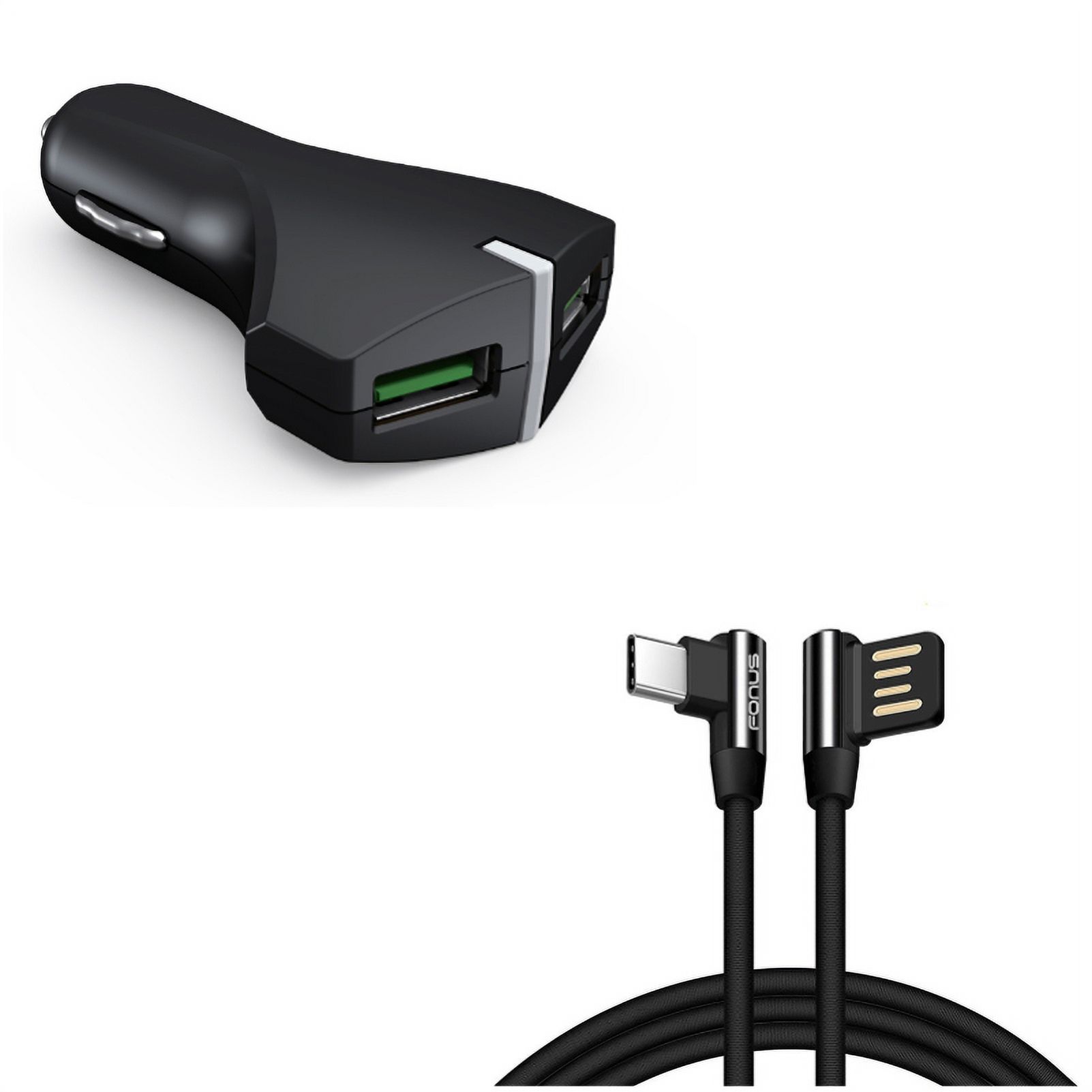 2-Port USB 36W Fast Car Charger w Charger Cord 6ft Type-C Angle USB ...