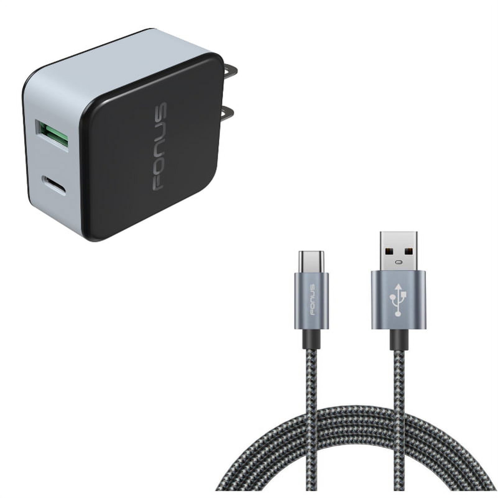 2-Port USB 36W Quick Home Charger w Power Cord Type-C 6ft USB Cable V1E ...