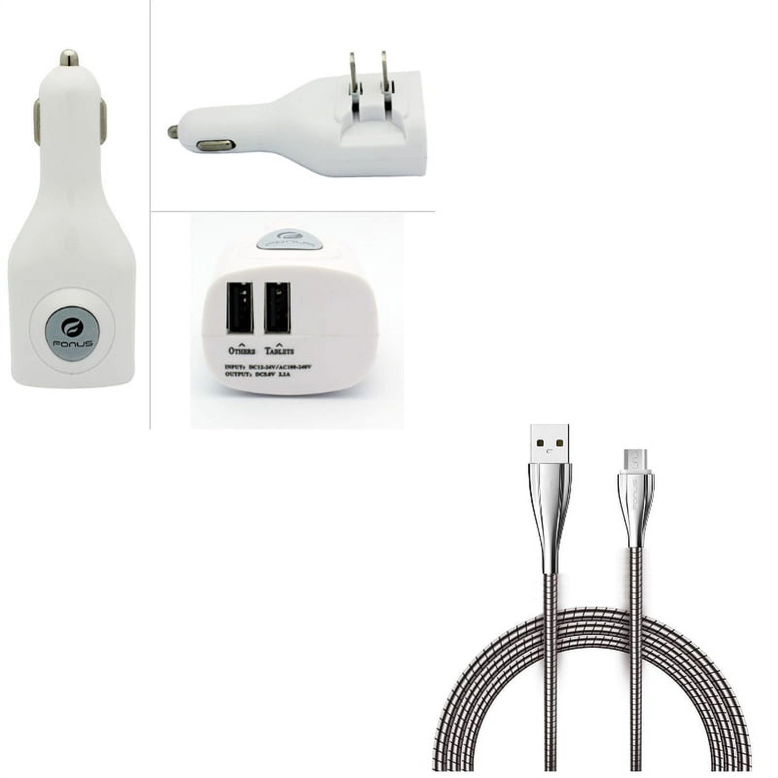 2-Port USB Car Home Charger w 6ft Metal USB Cable M7R for Blackberry ...