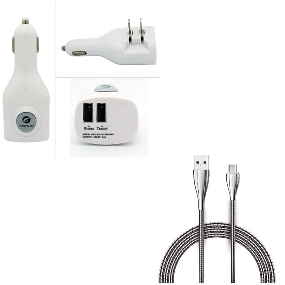2-Port USB Car Home Charger w 6ft Metal USB Cable M7R for Blackberry ...