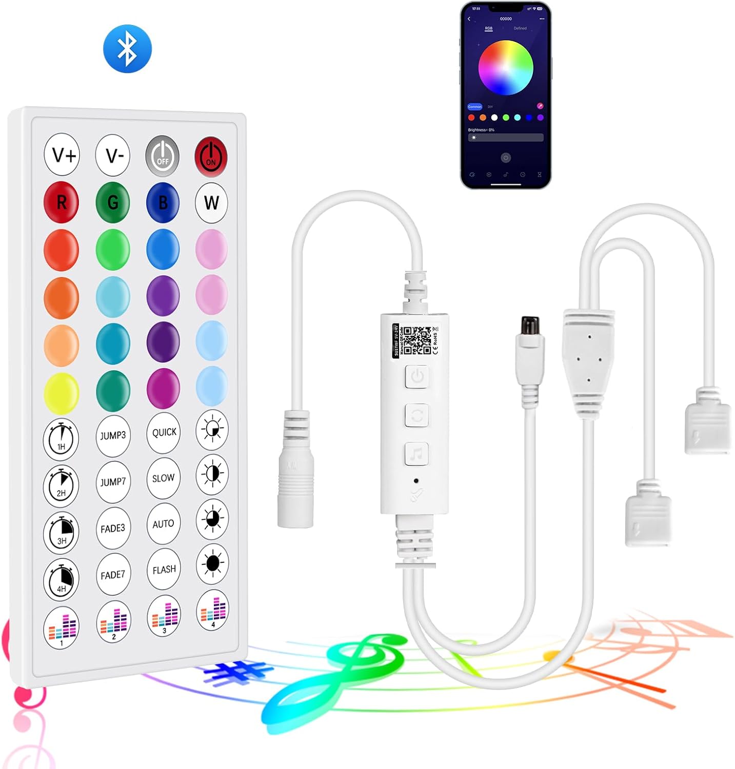 2-Ports Bluetooth LED Controller, 4PIN LED Controller with IR and APP Control, RGB LED ...