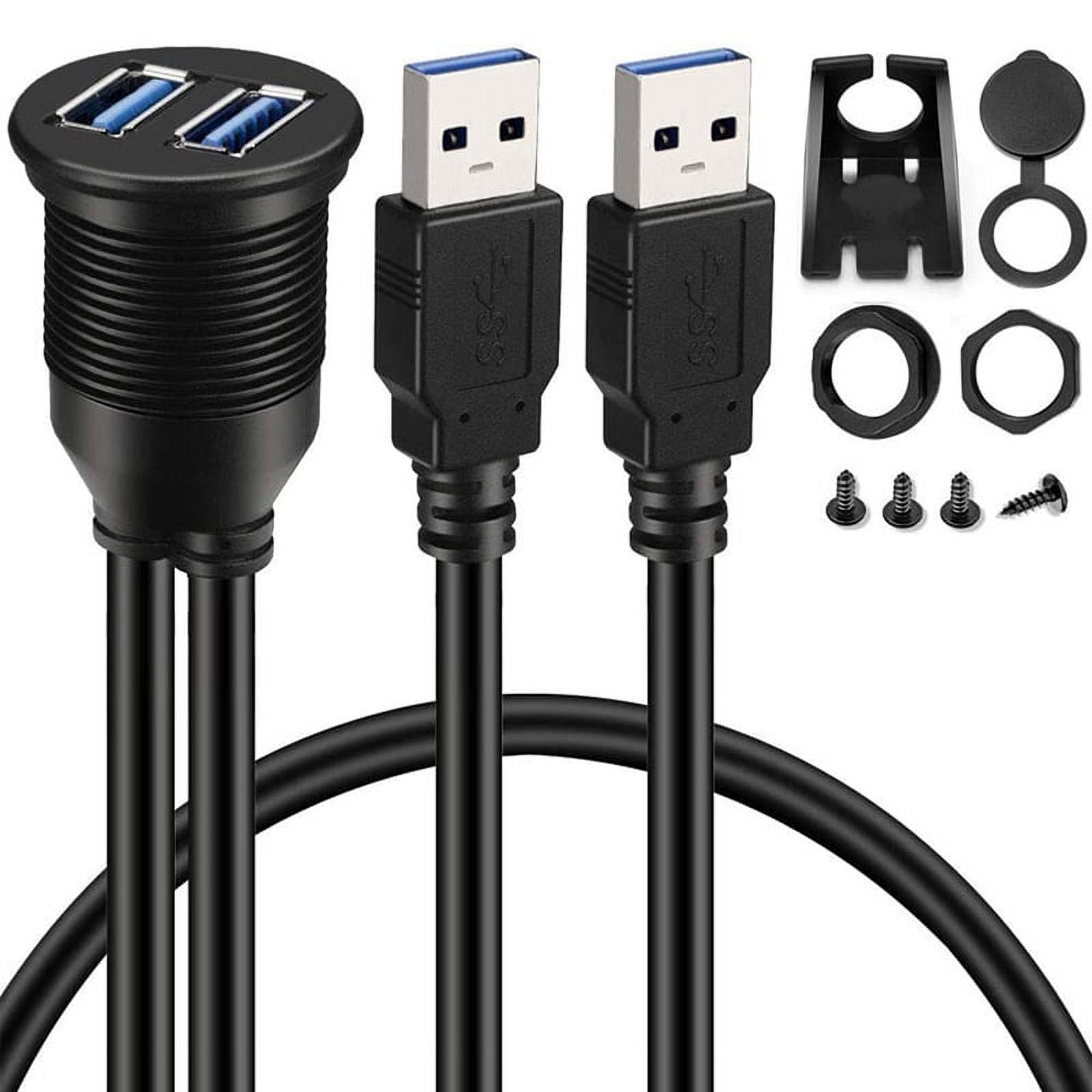 2 Ports Dual USB 3.0 AUX Flush Mount Car Mount Extension Cable ...