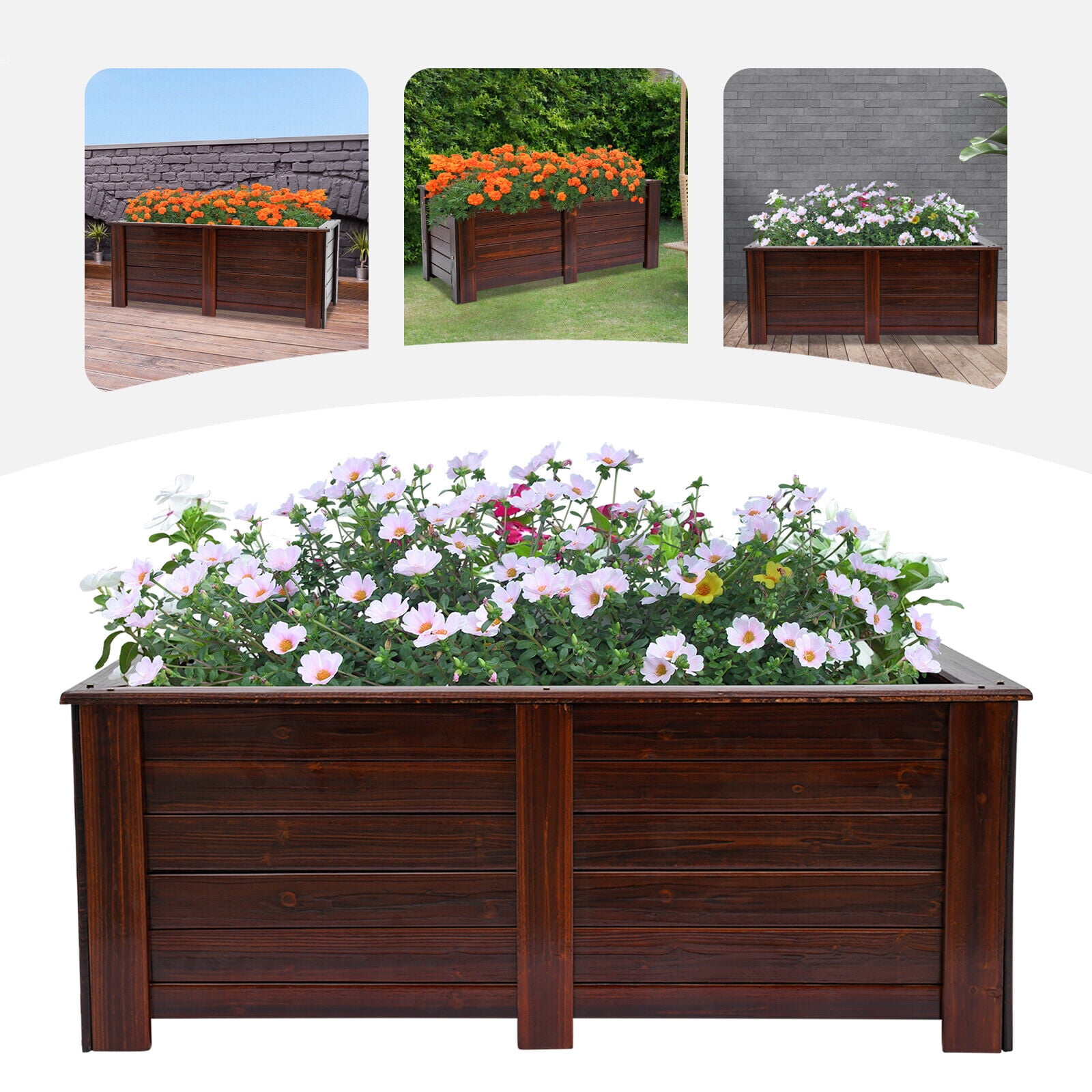 2 Ports Sturdy Wood Flower Greenery Herb Box Indoor & Outdoor Wood ...