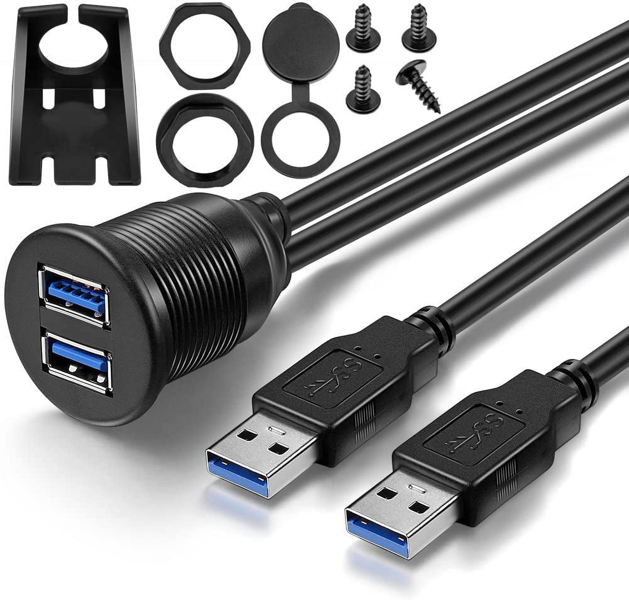 2 Ports USB 3.0 Extension Cable, Flush Mount Car Truck Boat Motorcycle ...
