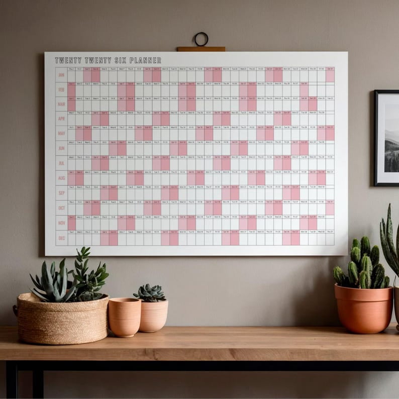 2 Poster 2026 Horizontal Planner Full Year Calendar Perpetual Pastel ...