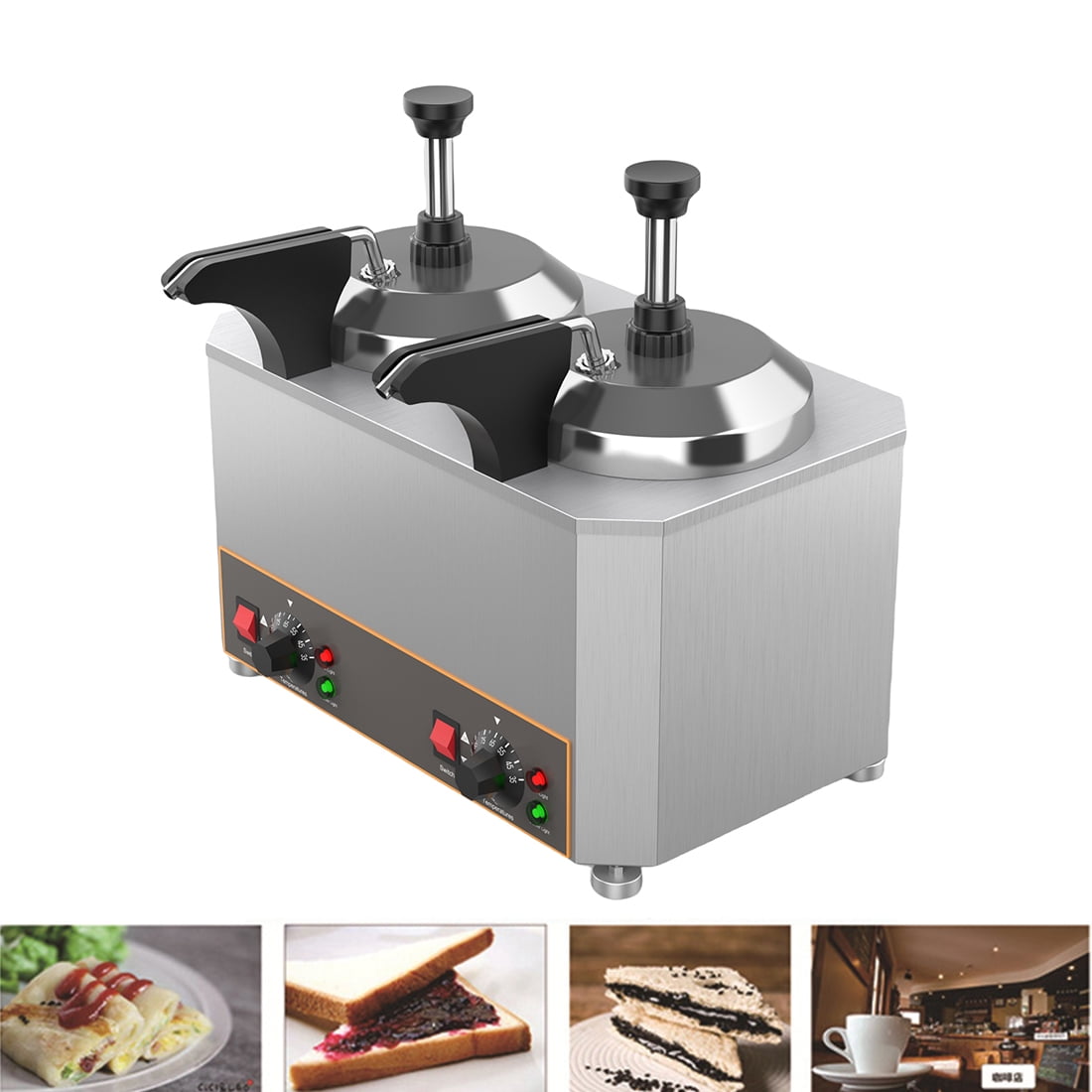 2 Pots Electric Sauce Warmer Pump-Type Jam Condiment Dispenser (Water ...