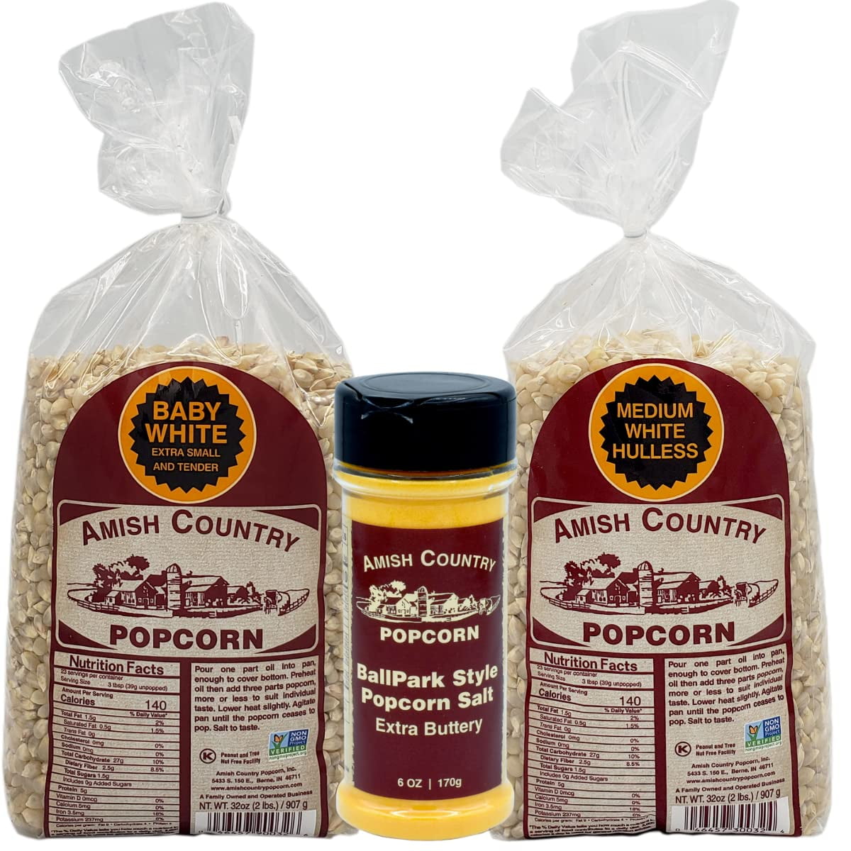 2 Pound Variety Packs - 2 Lb Baby White Kernels, 2 Lb Medium White ...