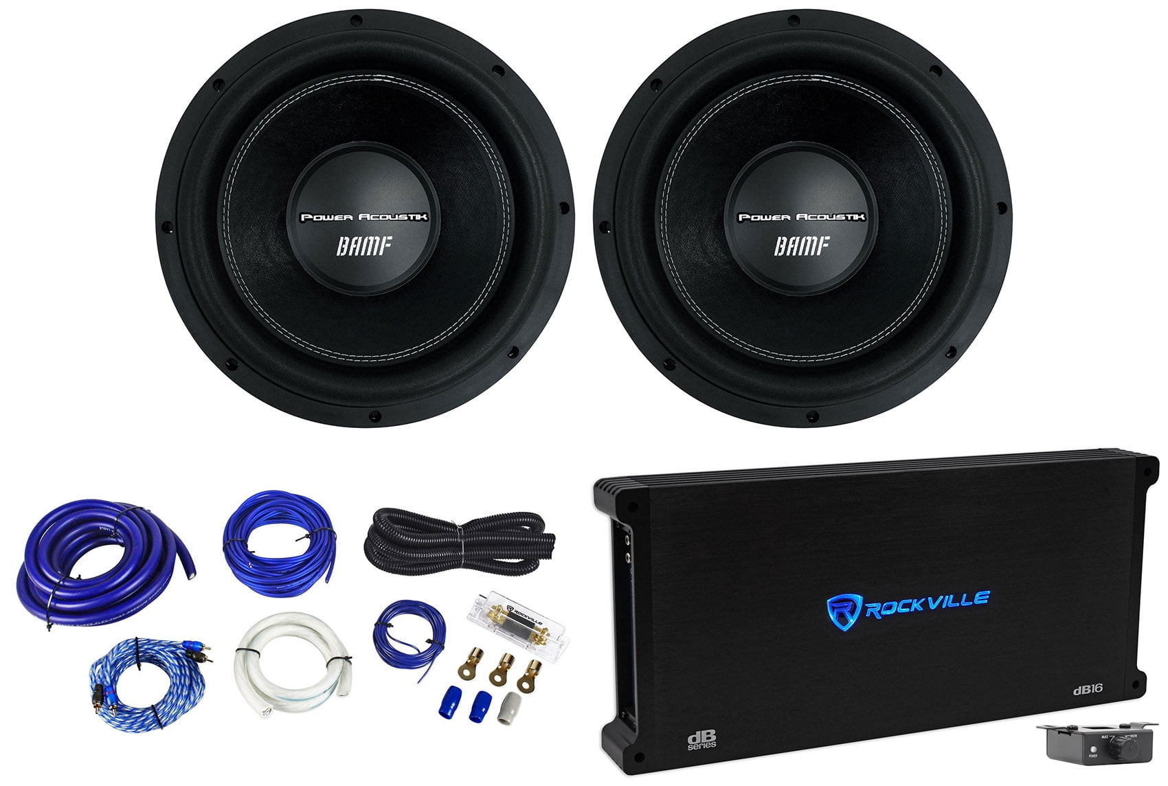 (2) Power Acoustik BAMF-122 12" 3500w DVC Car Subwoofers+Mono Amplifier ...