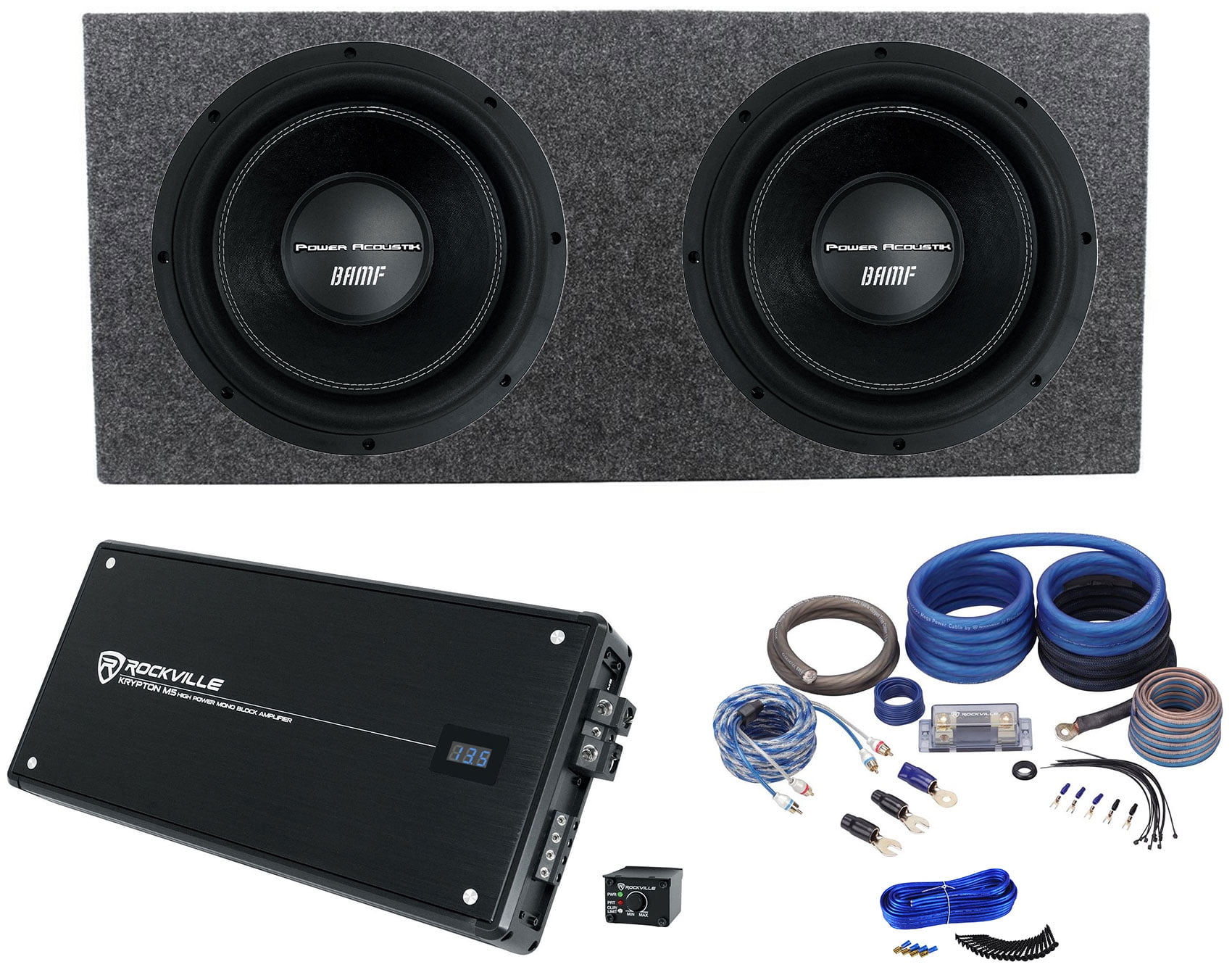 2) Power Acoustik BAMF-124 12" 3500w Subwoofers+Sealed Sub Box ...