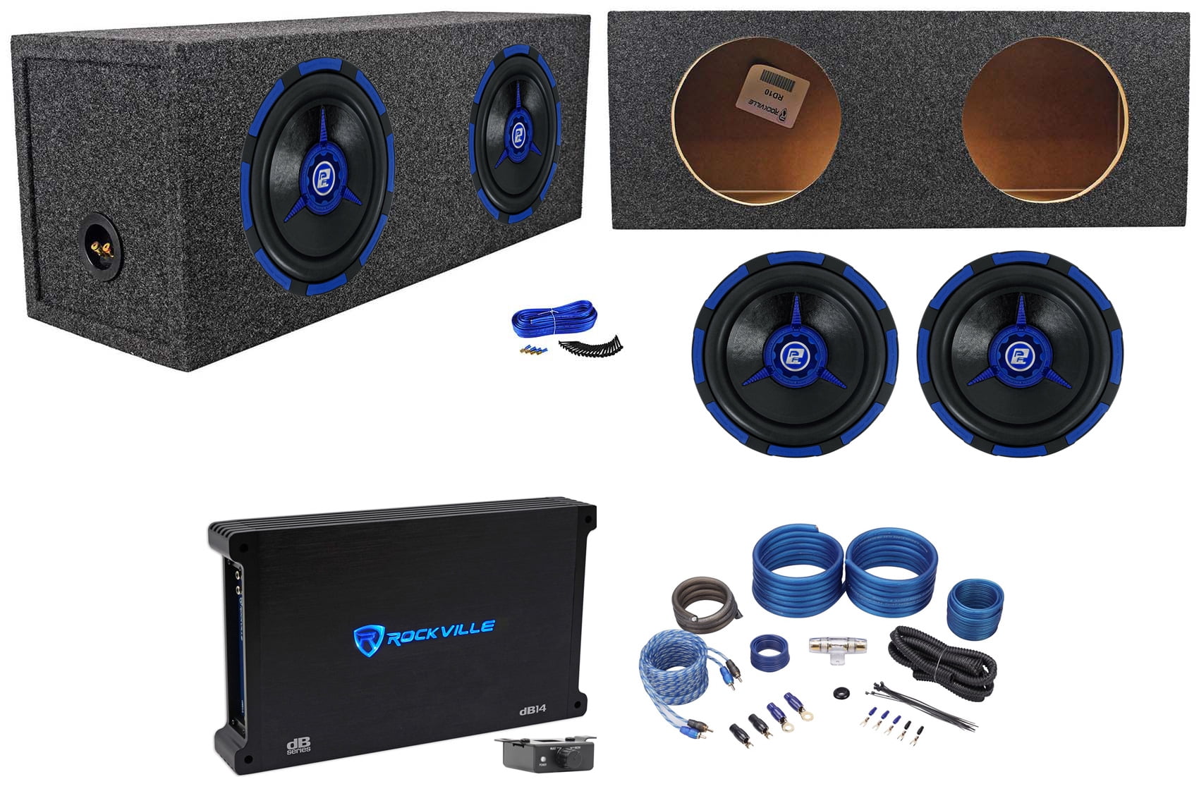 (2) Power Acoustik MOFO-102X 10" 2400w Subwoofers+Sealed Box+Amplifier ...