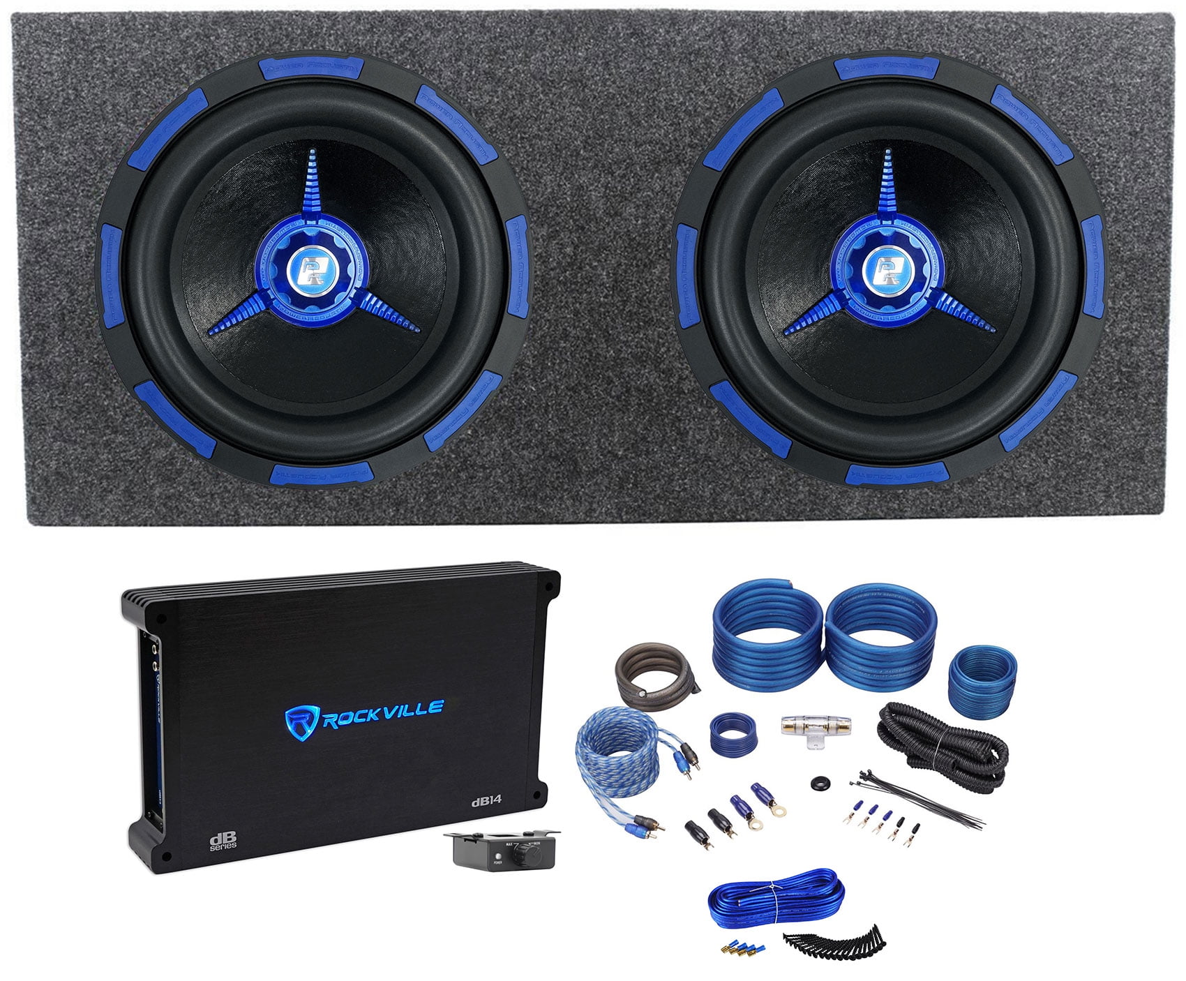 (2) Power Acoustik MOFOS-12D2 12" 2500w Subwoofers+Sealed Box+Amplifier ...