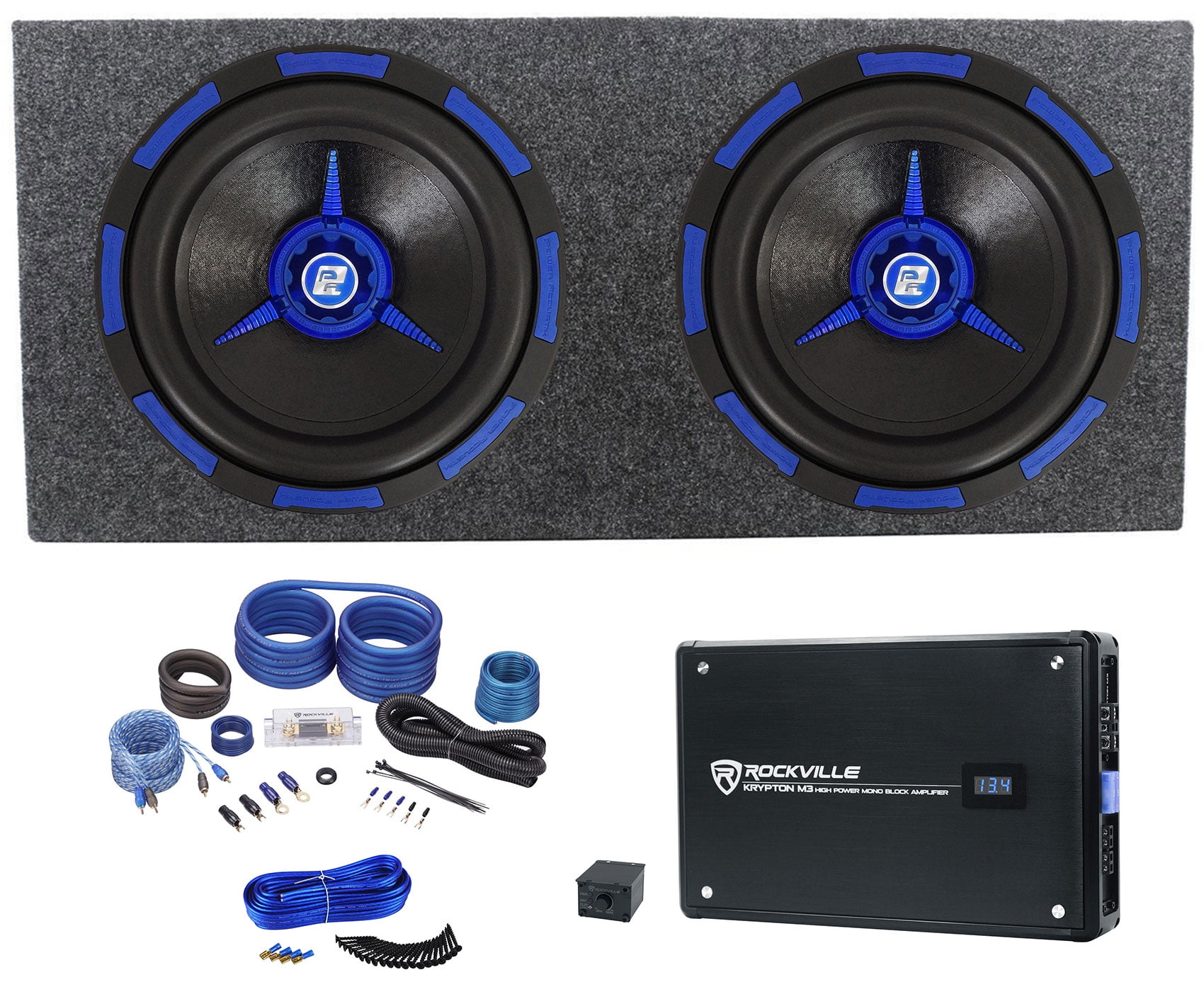 (2) Power Acoustik MOFOS-12D4 12" 2500w Subwoofers+Sealed Box+Amplifier ...