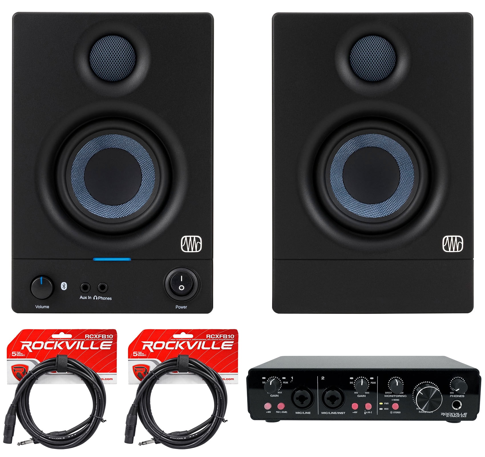 2 Presonus Eris 3.5BT 2nd Gen 3.5" Studio Monitors w/Bluetooth+2x2 USB ...