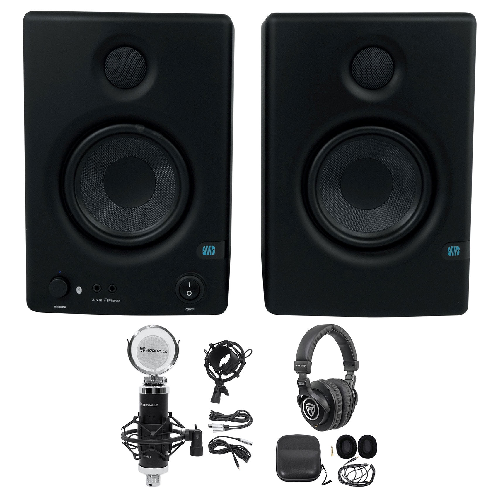 (2) Presonus Eris E4.5 BT 50w 2-Way 4.5" Studio Monitors Speakers+Mic ...