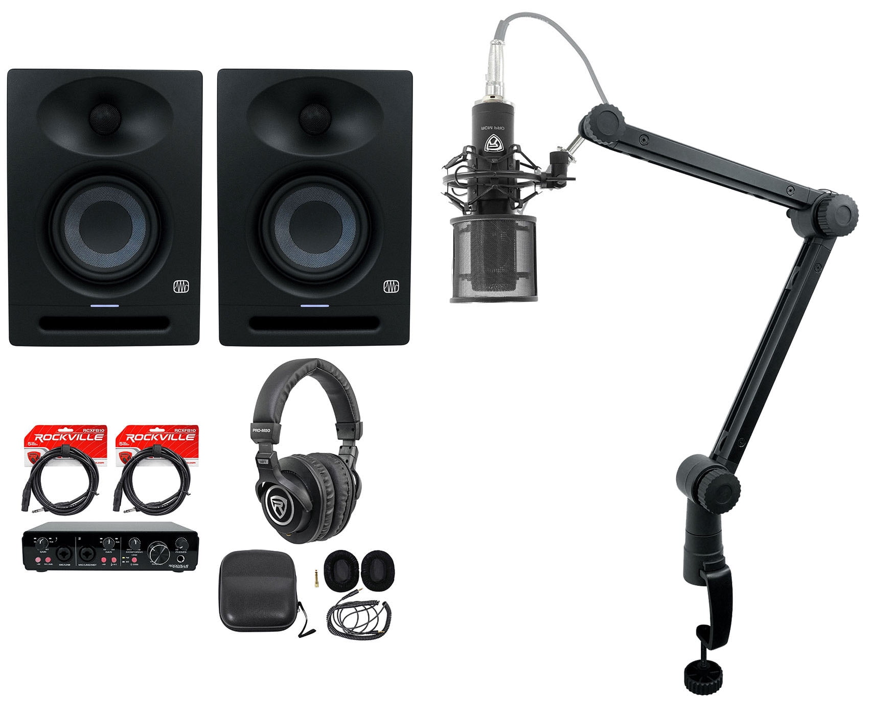 2) Presonus Studio 4 Active 4" Studio Monitors+Interface+Mic+Headphones ...