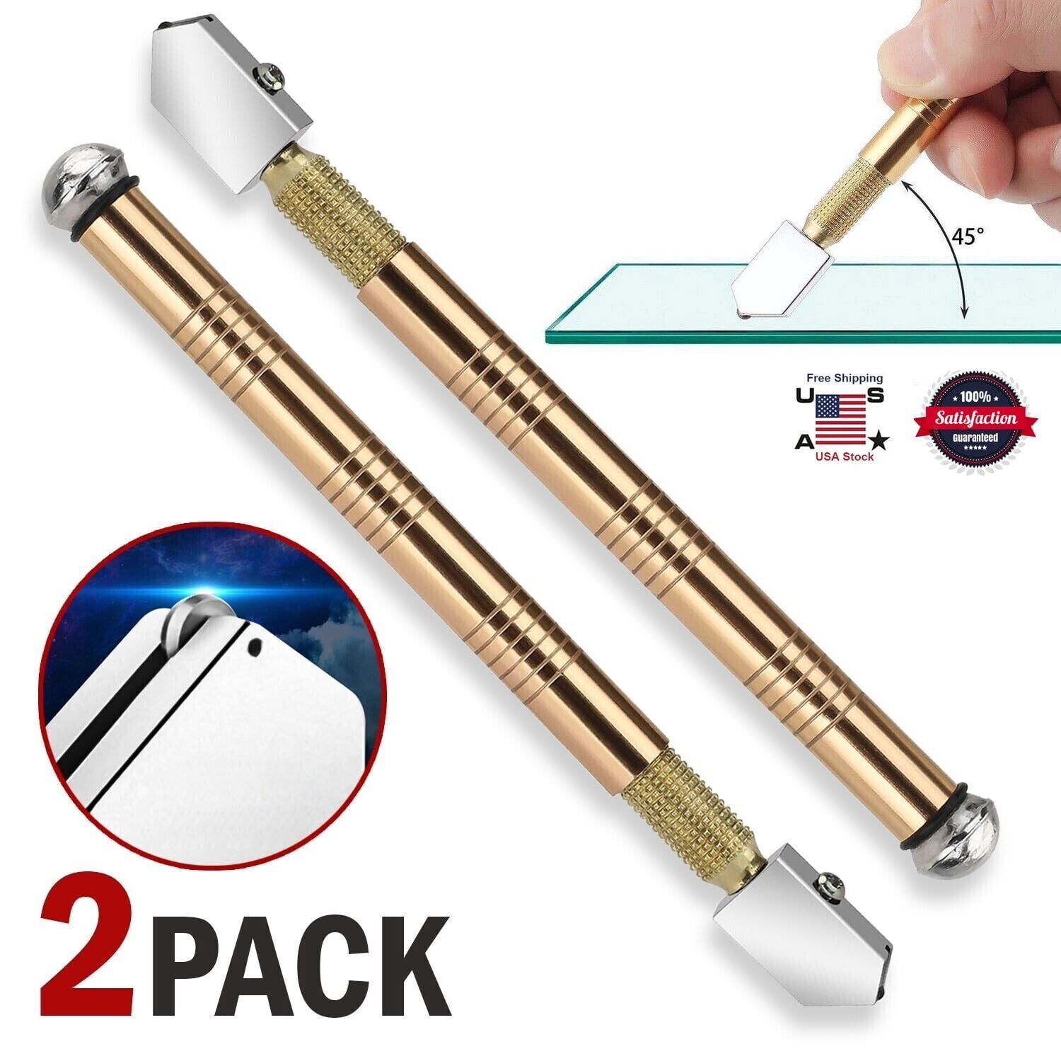 2× Professional Glass Cutter Metal Carbide Precision Anti-Skid Cutting ...