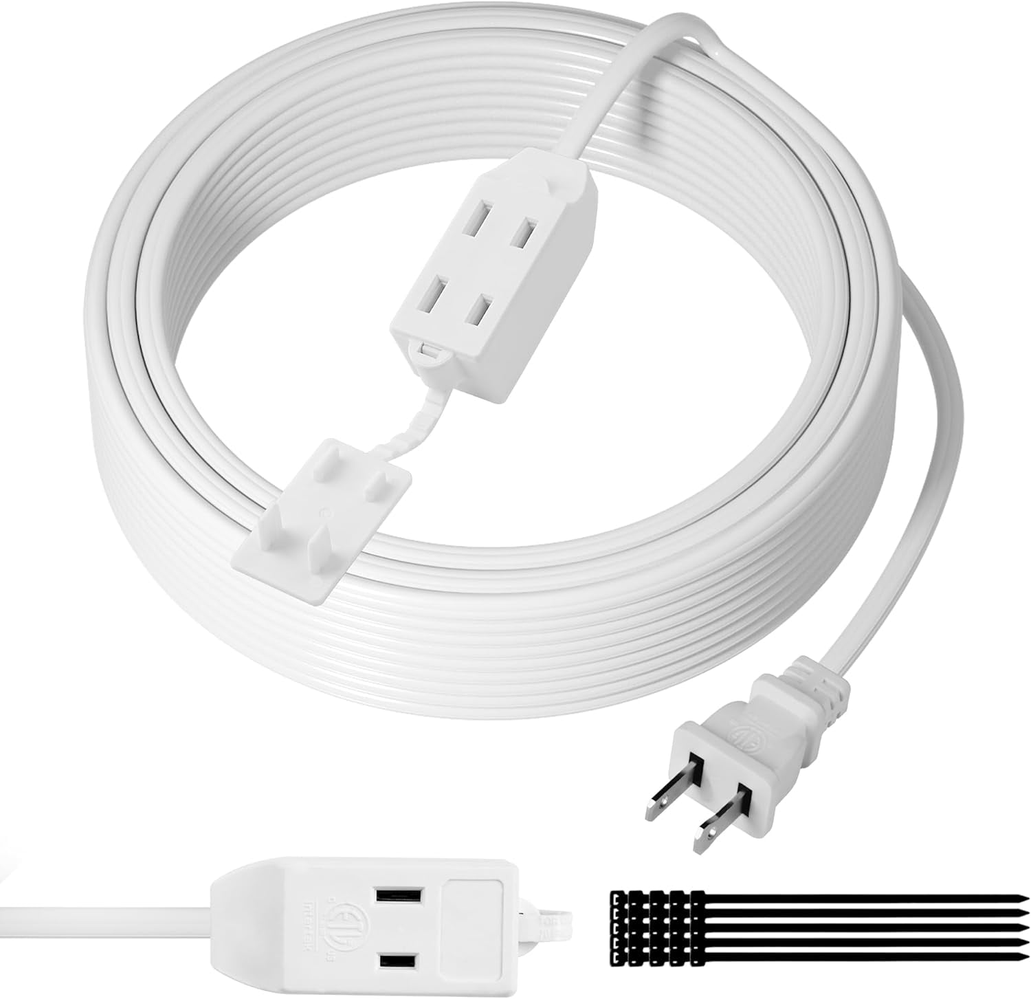 2 Prong Extension Cable 10 FT, Extra Long Power Cord With 3 Outlets ...