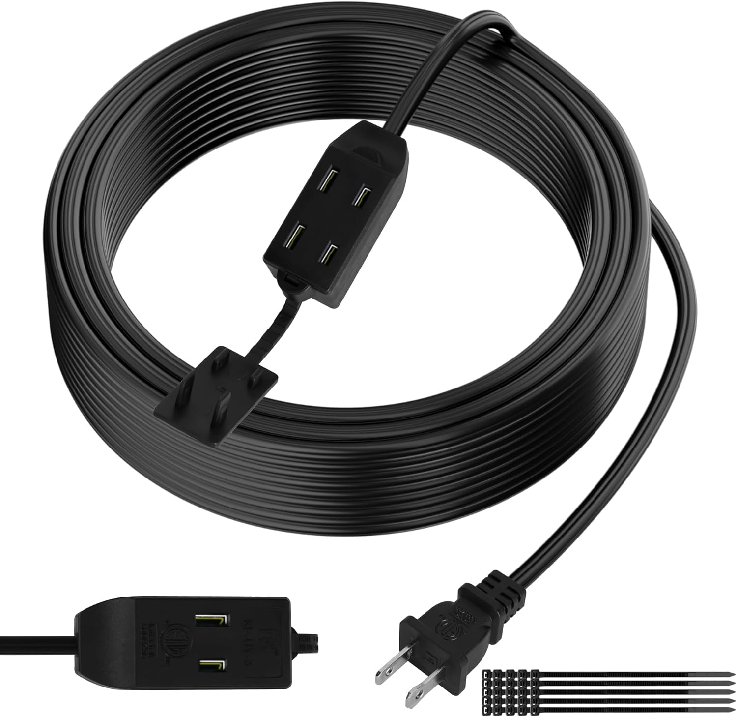 2 Prong Extension Cable 25 FT, Extra Long Power Cord With 3 Outlets ...