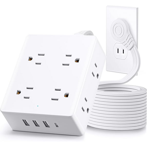 2 Prong Flat Plug Power Strip, 2 Prong to 3 Prong Outlet , 5 FT Flat ...