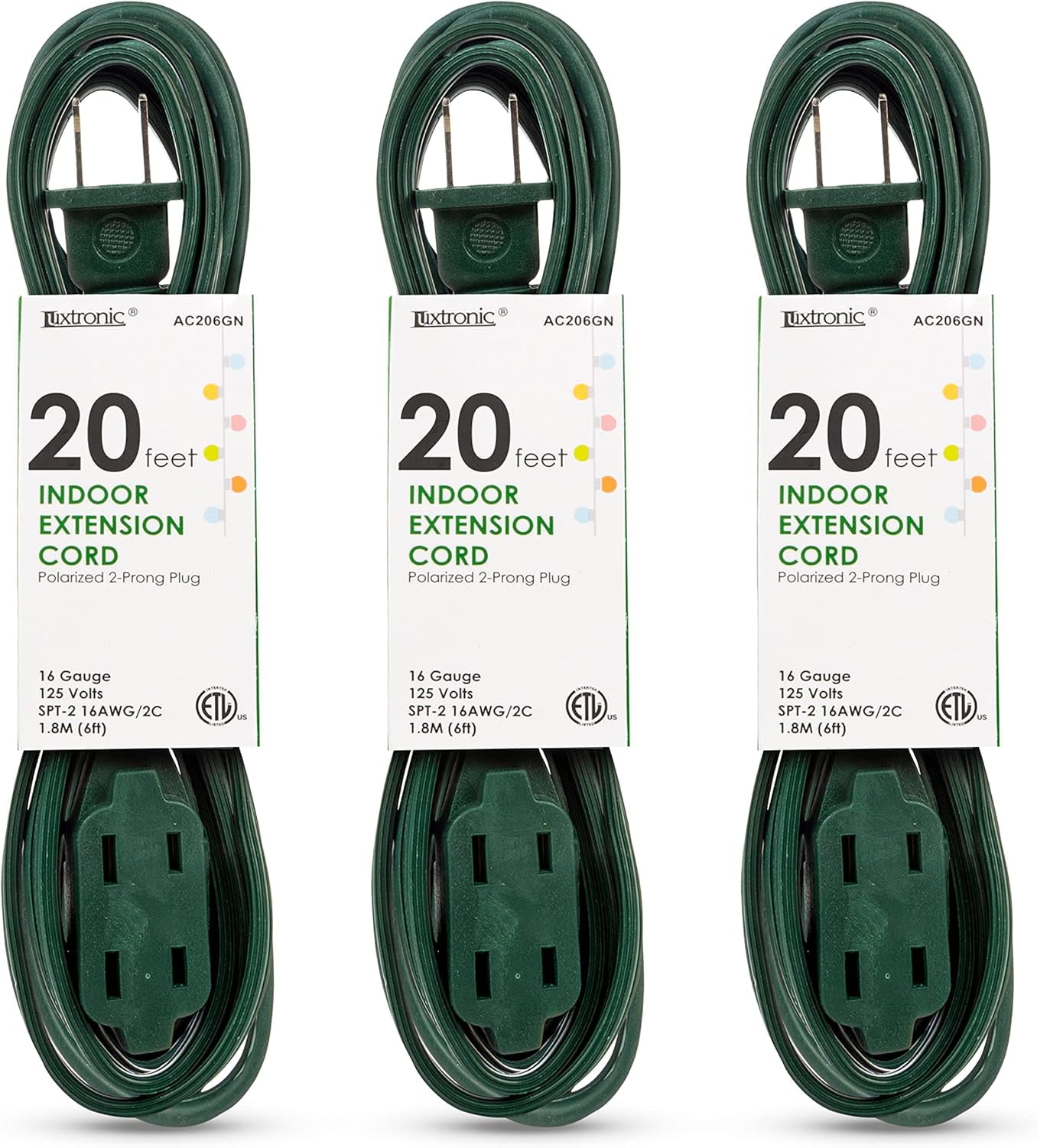 2-Prong Indoor Extension Cord - includes 3 Polarized Outlets with ...
