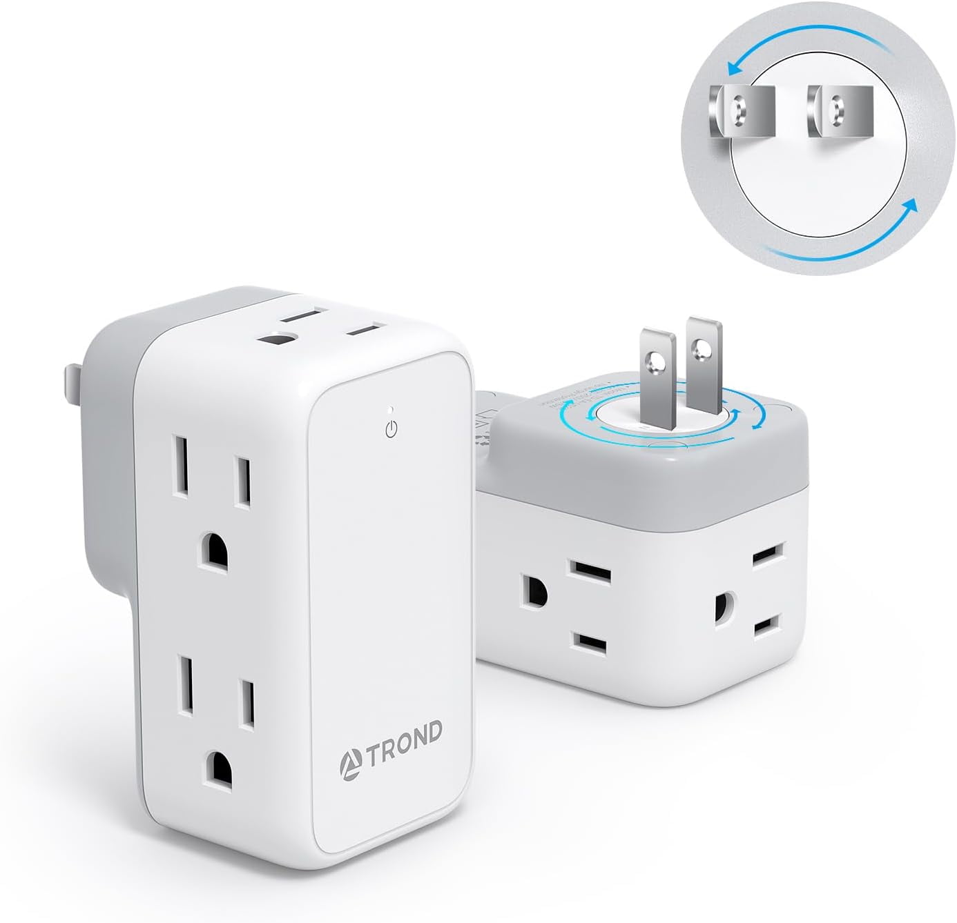 2 Prong Outlet Extender 2 Pack, 3 Prong Adapter with 360 Rotating Plug ...