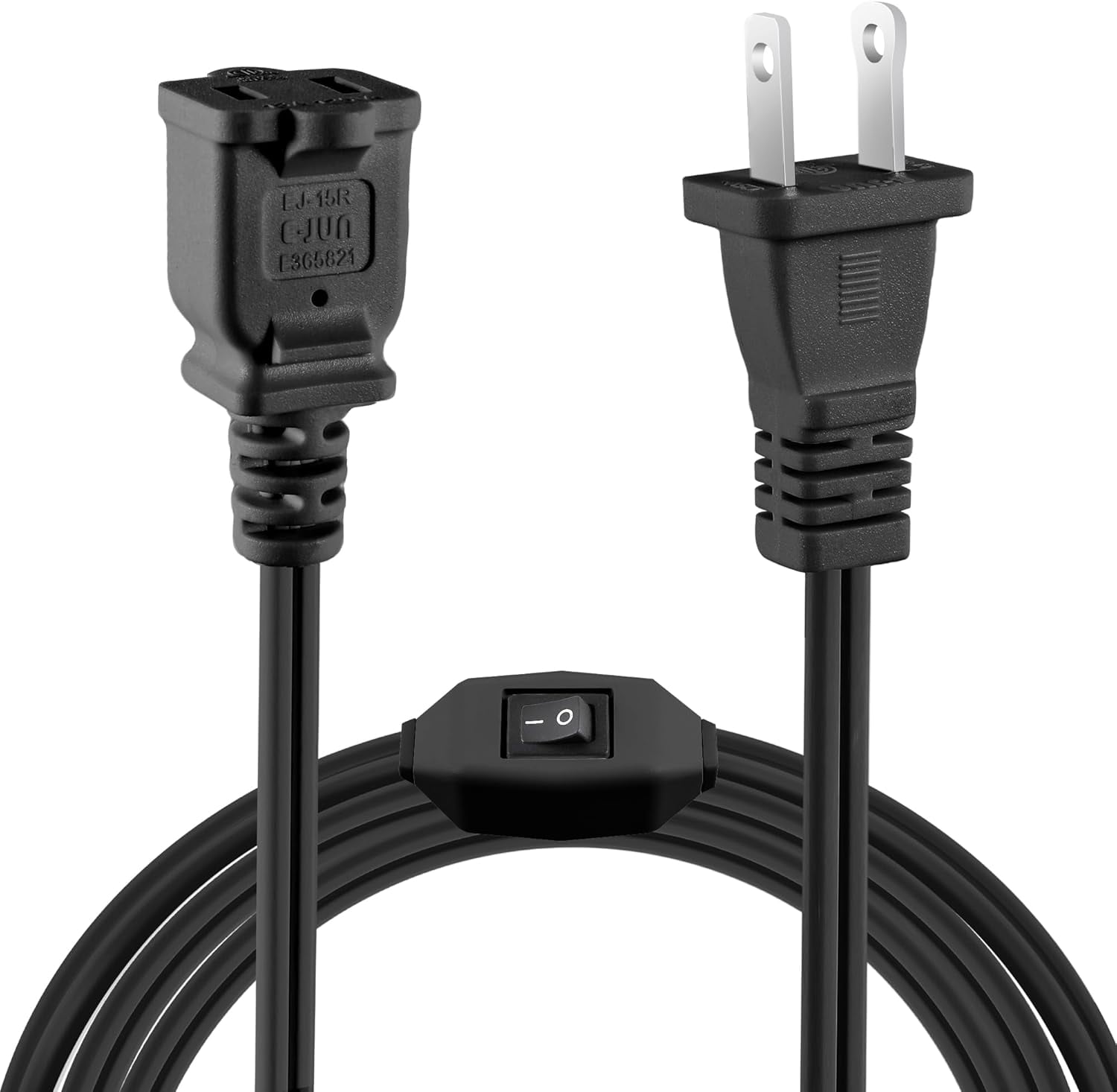 2 Prong Polarized Plug Extension Cord with On Off Switch 12A/125V USA ...