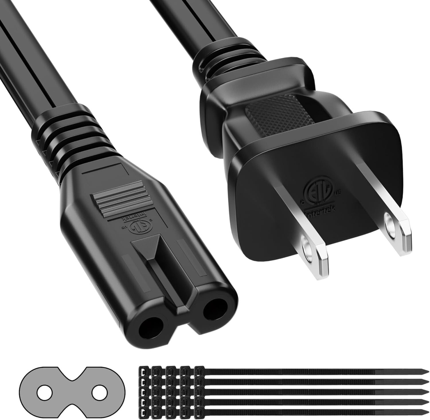 2 Prong Power Cord 15 FT, Non-Polarized AC Power Replacement Supply ...