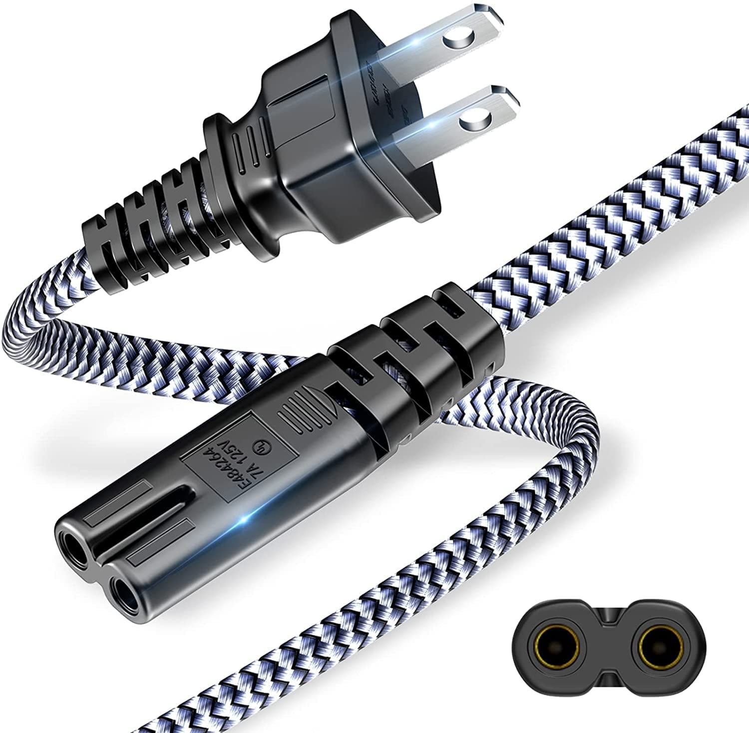 2 Prong Power Cord Braided - 2 pin AC Replacement Power Cable(10ft/3 m ...
