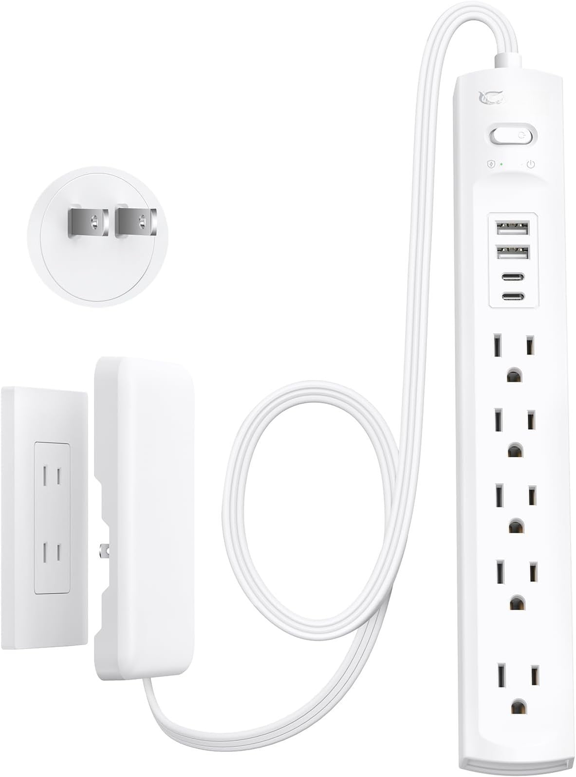 2 Prong Power Strip, 2 Prong to 3 Prong Outlet , 3FT Flat Extension ...