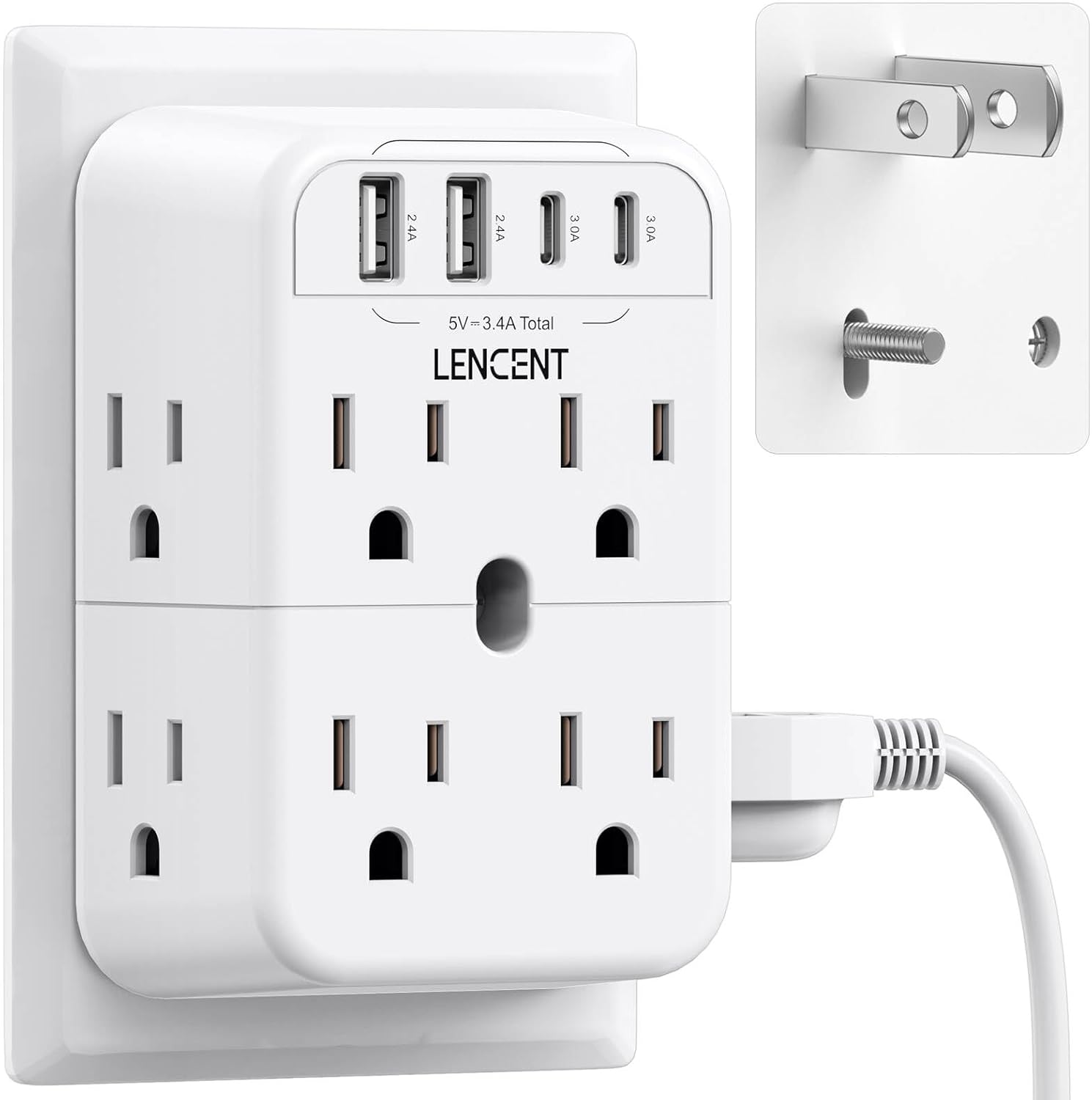 2 Prong Power Strip, 3 to 2 Prong Outlet Adapter, 2 Type C&2 USB ...