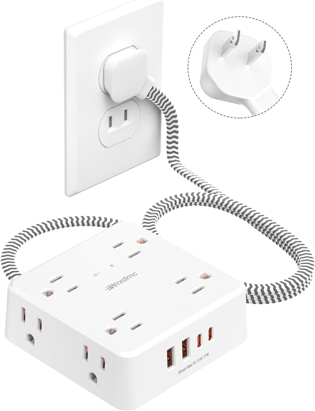 2 Prong Power Strip, to 3 Outlet Adapter, 1400J Two Surge Protector ...