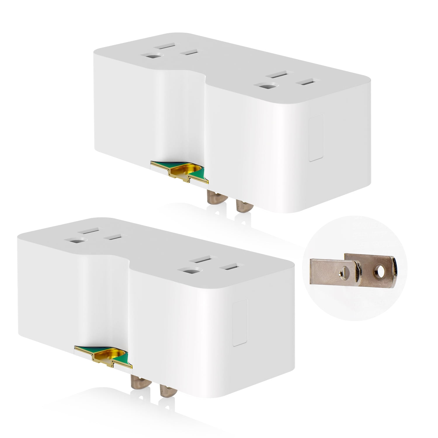 2 Prong to 3 Prong Grounding Adapter Plug, Outlet Extender Wall Tap ...