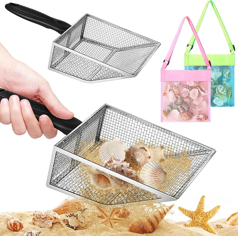 2 Ps Shell Scooper for Beach, Shark Tooth Sifter with Stainless Steel ...