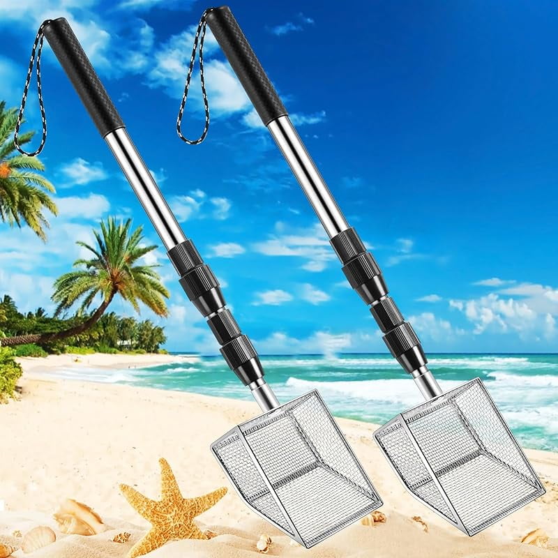 2 Ps Shell Scooper for Beach, Shark Tooth Sifter with Stainless Steel ...