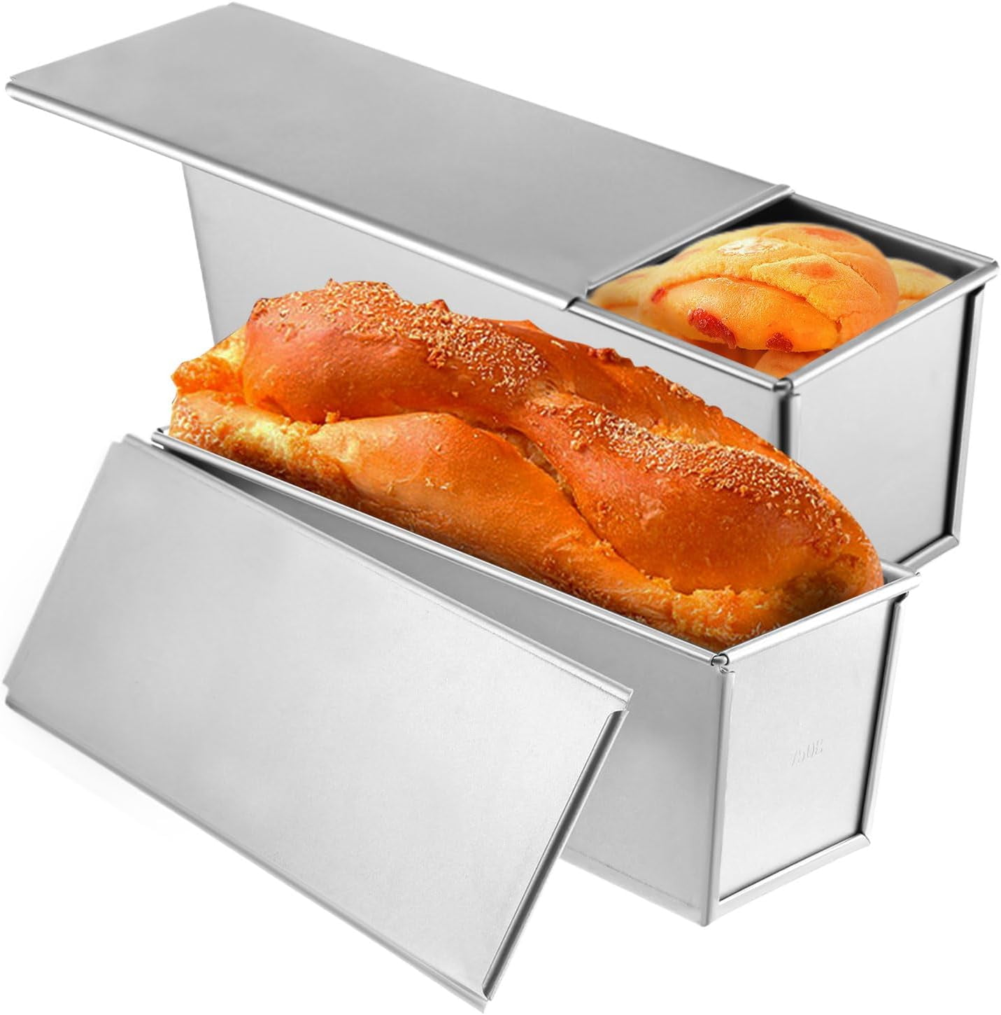 2 Pullman Loaf Pan with Lid, 13x4 Inch Large Capacity Bread Loaf Pan ...