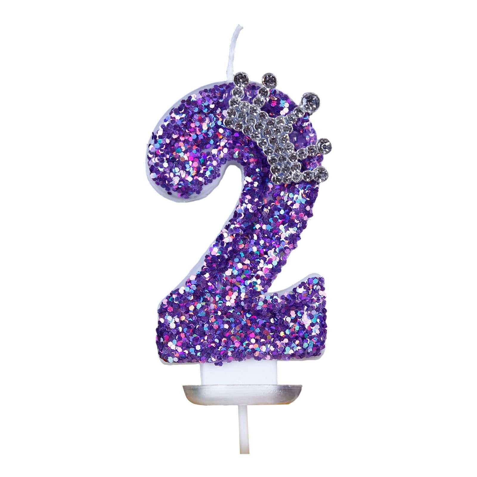 2 Purple Glitter Birthday Number Candles 0 9 Set Cake Topper Candles ...